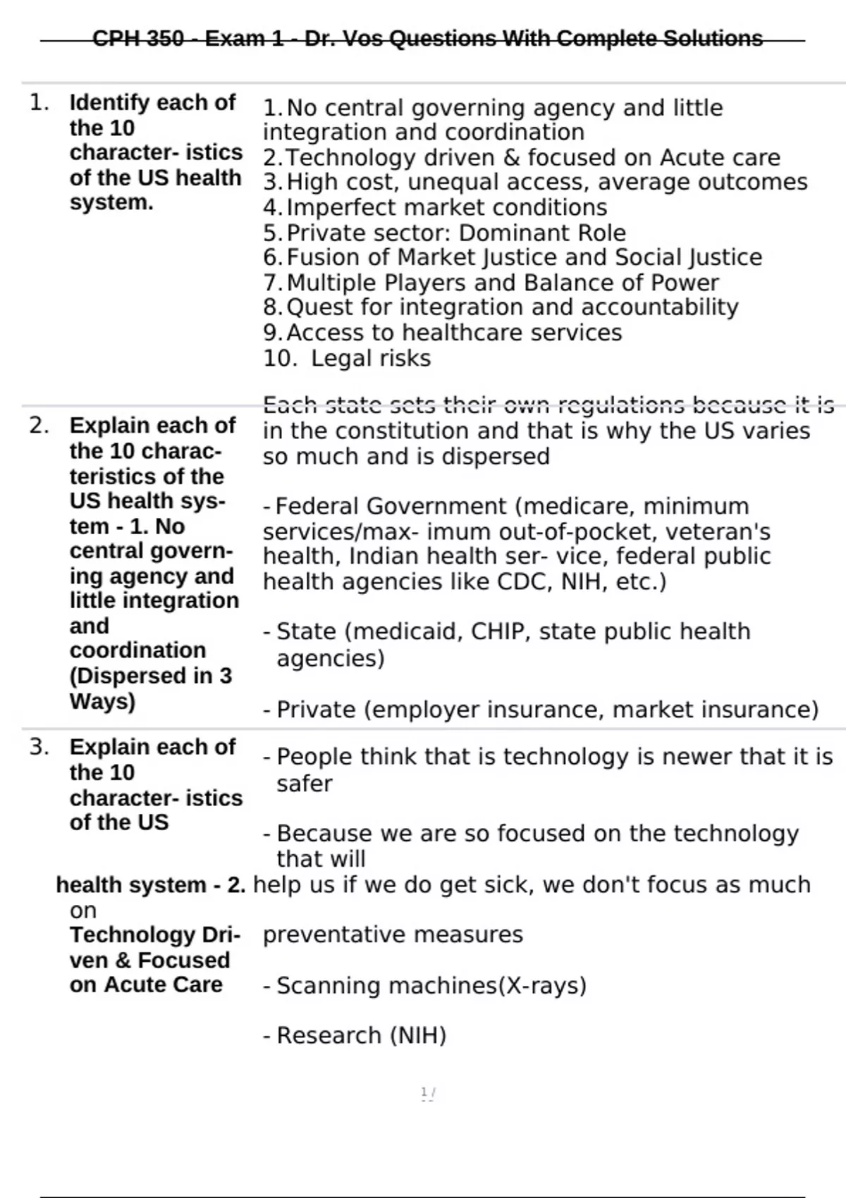 CPH 350 - Exam 1 - Dr. Vos Questions With Complete Solutions - CPH 350 ...