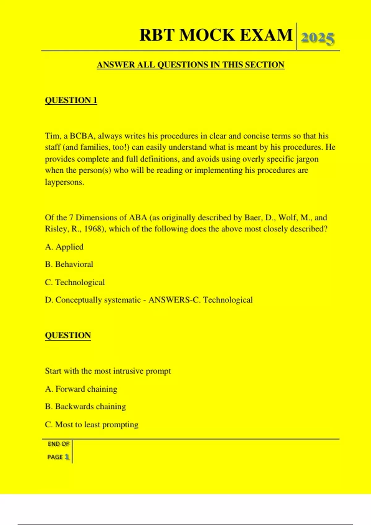 RBT MOCK EXAM QUESTION AND ANSWERS 2025 - RBT MOCK - Stuvia US