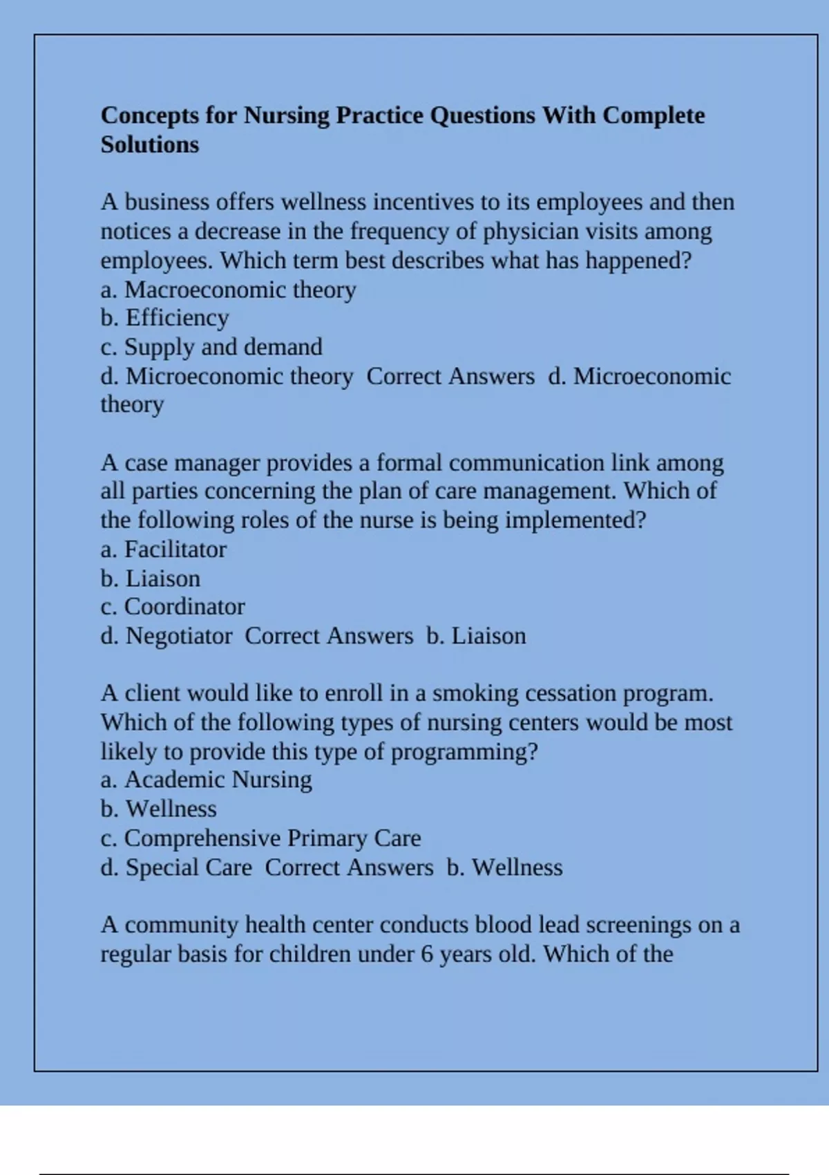 Concepts for Nursing Practice Questions With Complete Solutions ...