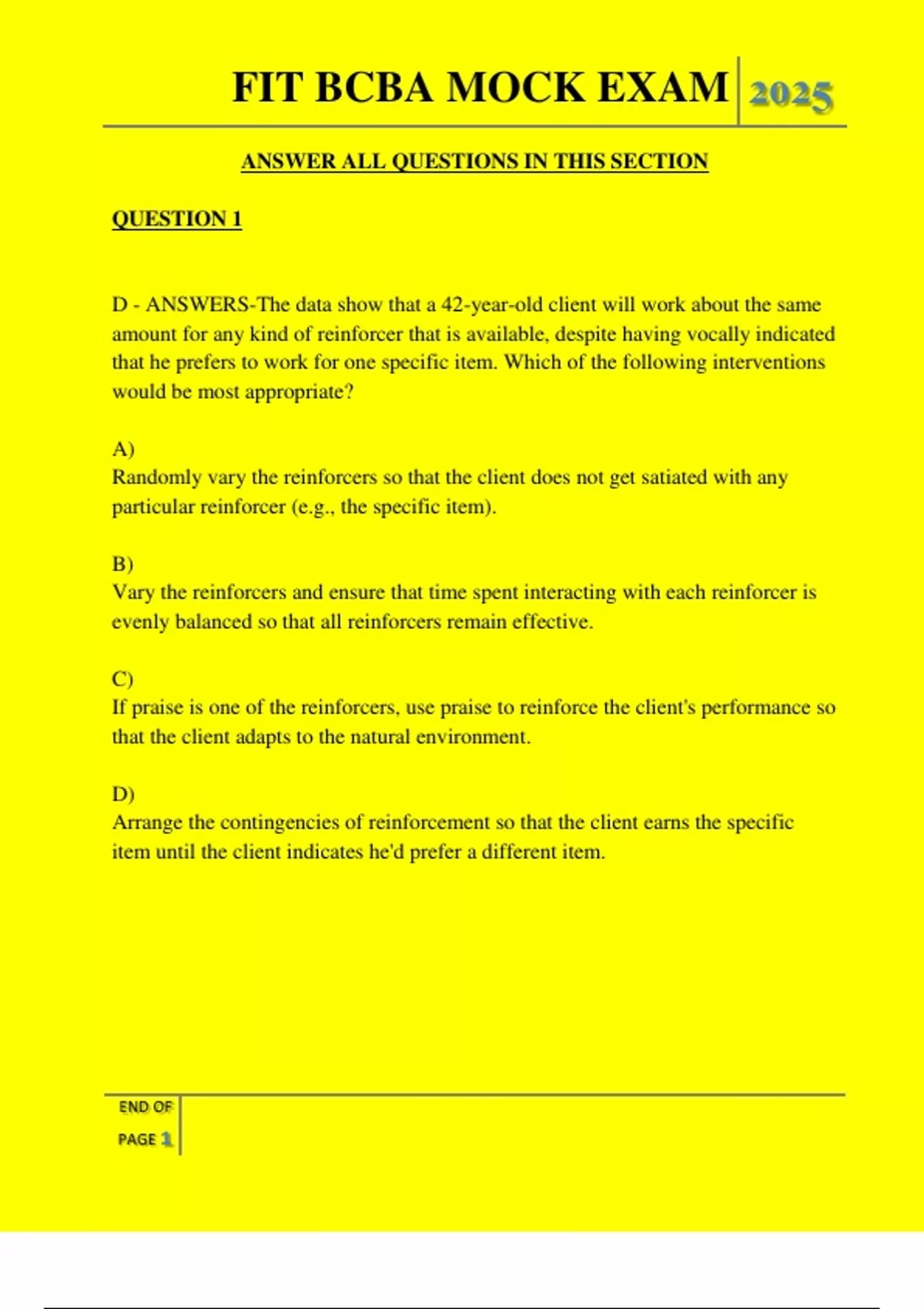 FIT BCBA MOCK EXAM QUESTIONS AND ANSWERS 2025 - FIT BCBA MOCK - Stuvia US