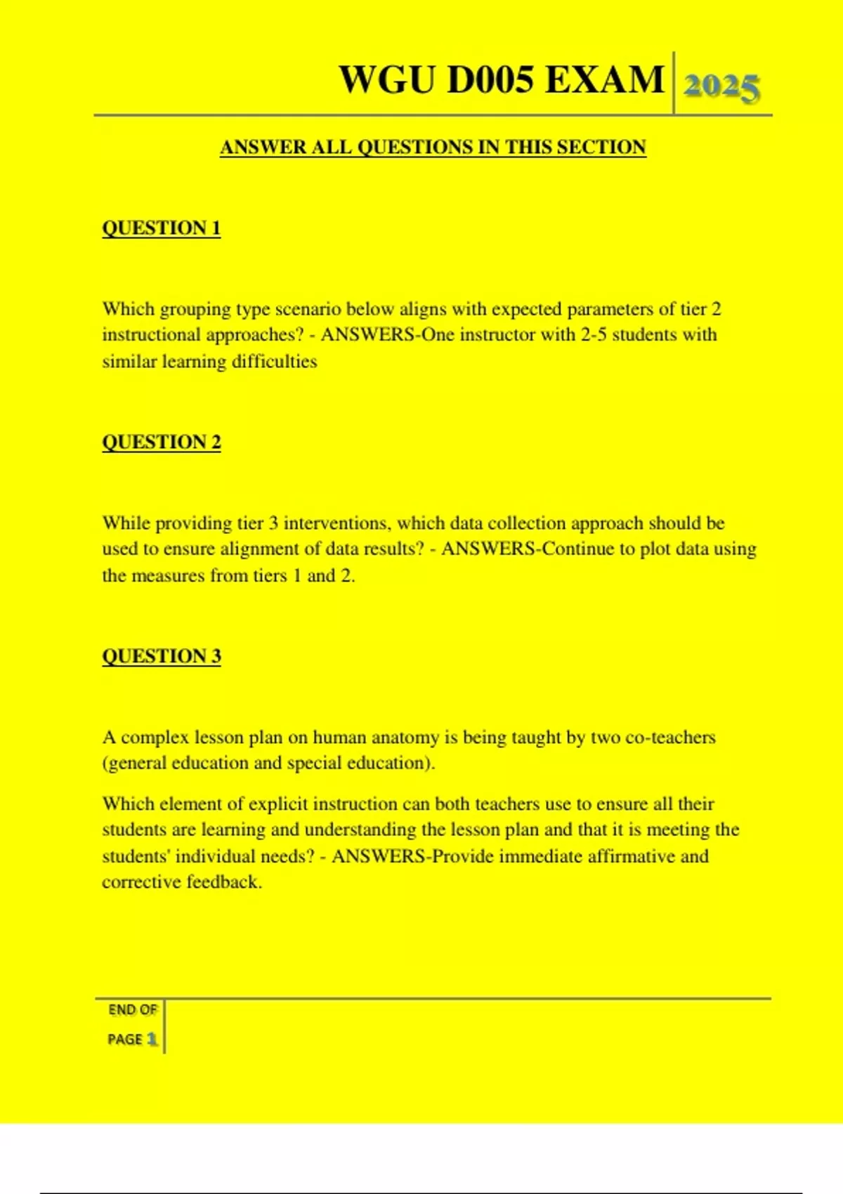 WGU D005 EXAM QUESTIONS AND ANSWERS 2025 - WGU D005 - Stuvia US