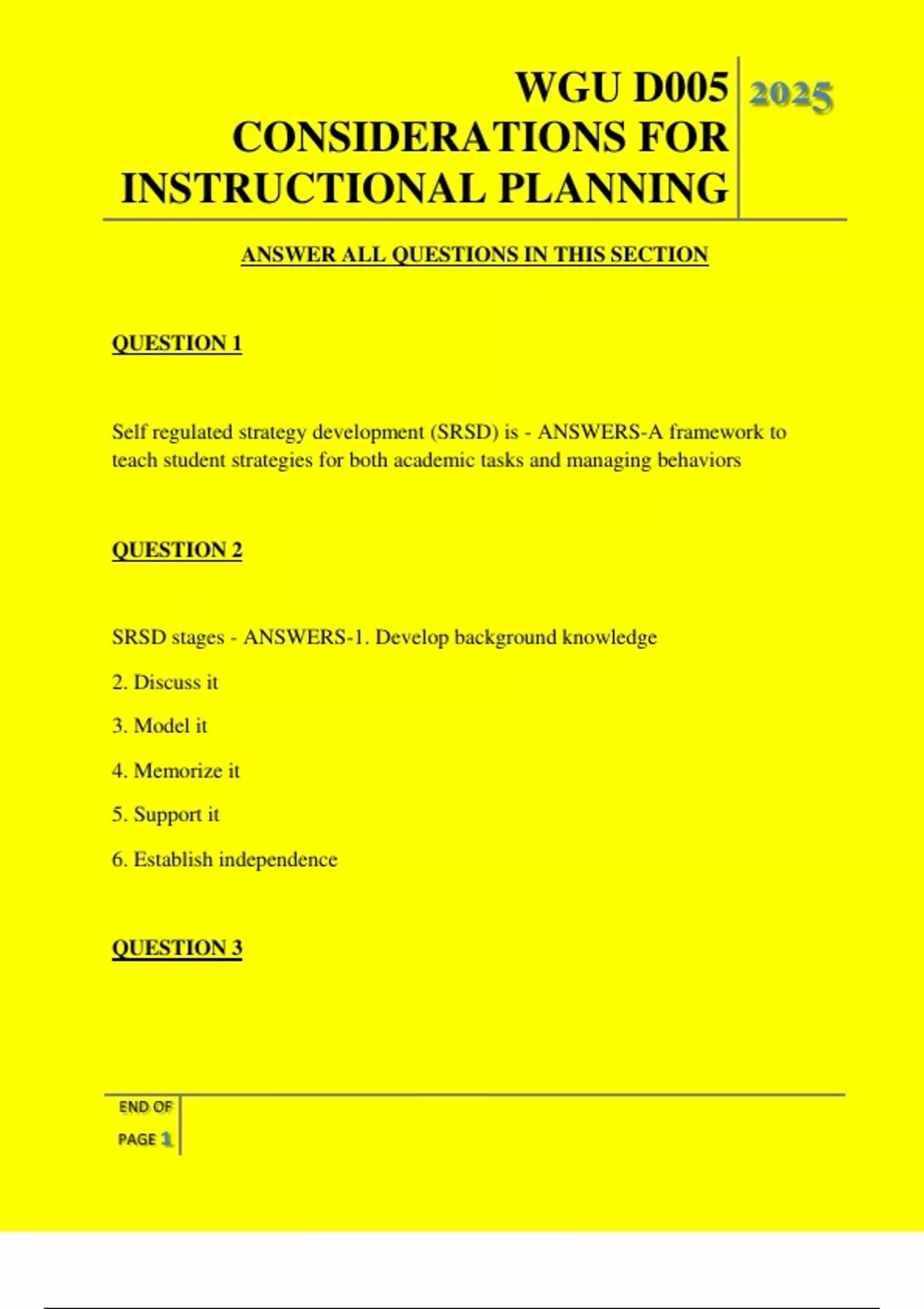 WGU D005 CONSIDERATIONS FOR INSTRUCTIONAL PLANNING QUESTIONS AND ANSWERS 2025 - WGU D005 ...