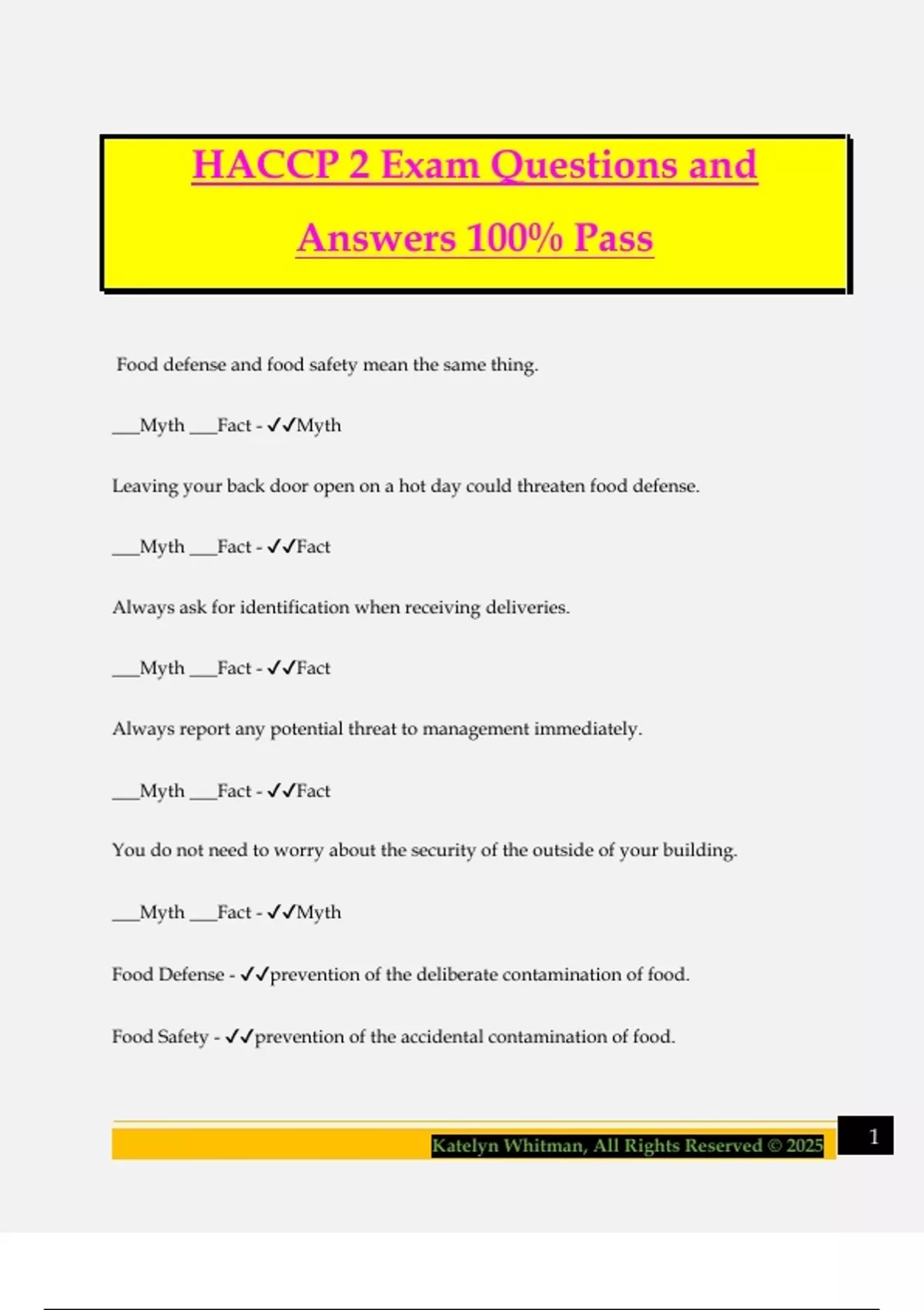 HACCP 2 Exam Questions and Answers 100% Pass - HACCP - Stuvia US