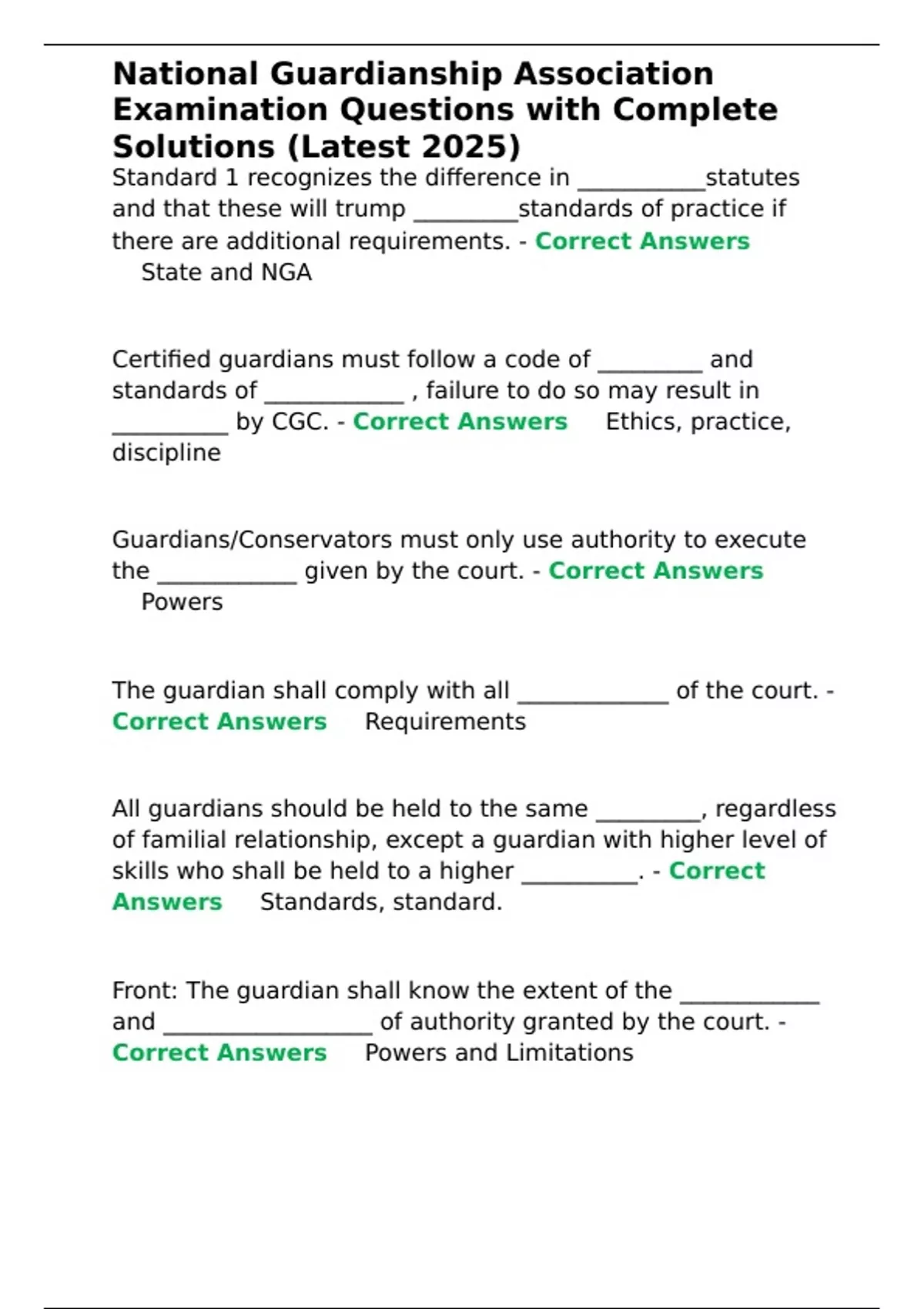 National Guardianship Association Examination Questions with Complete ...