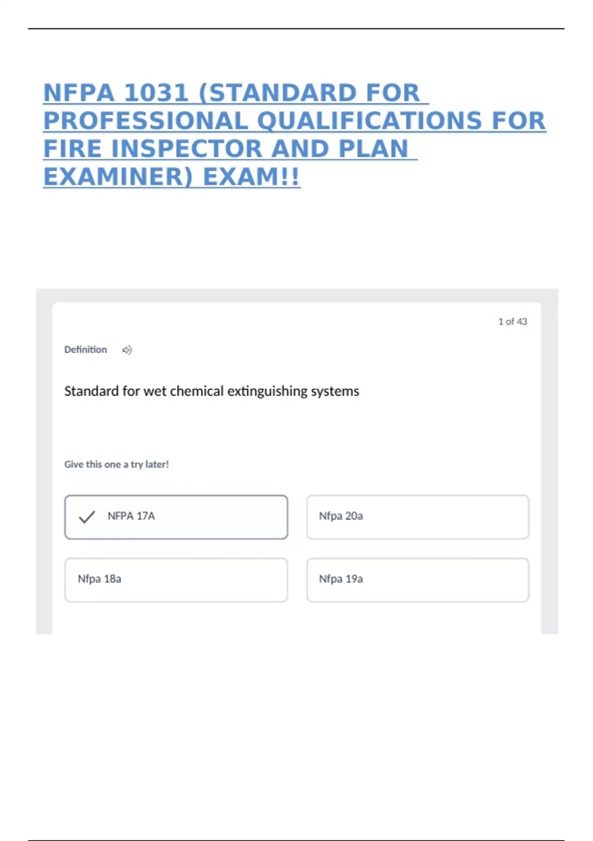 NFPA 1031 (STANDARD FOR PROFESSIONAL QUALIFICATIONS FOR FIRE INSPECTOR ...