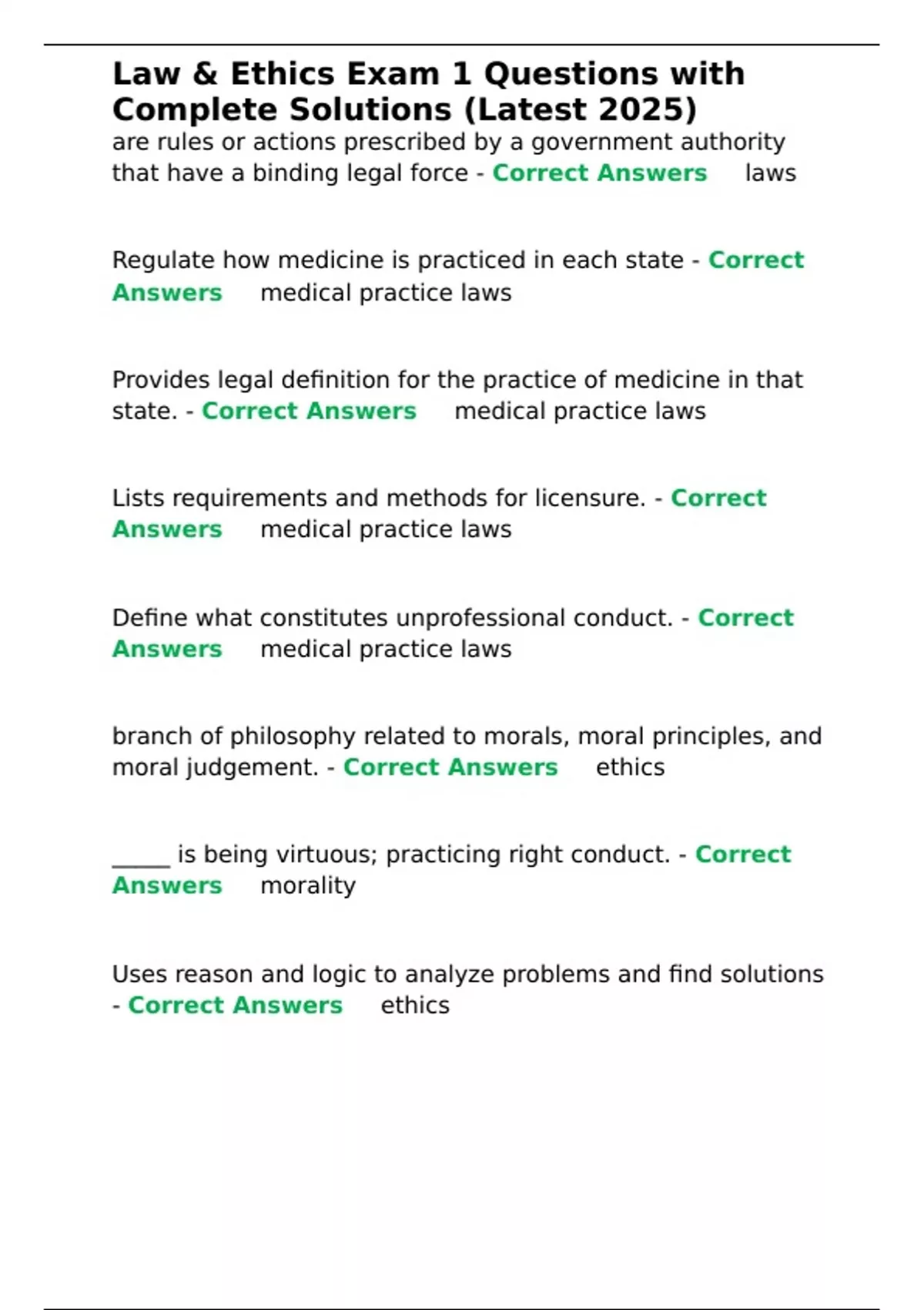 Law & Ethics Exam 1 Questions with Complete Solutions (Latest 2025 ...