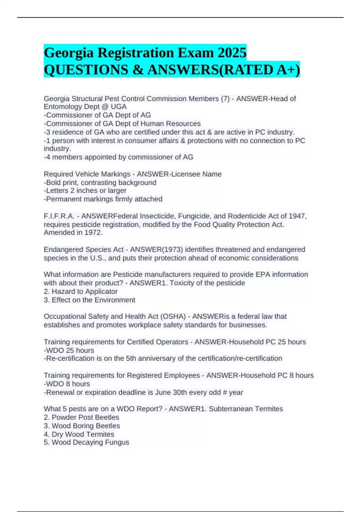 Georgia Registration Exam 2025 QUESTIONS & ANSWERS(RATED A+) - Georgia ...
