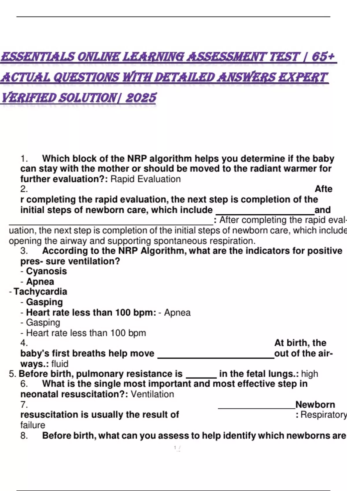 ESSENTIALS ONLINE LEARNING ASSESSMENT TEST | 65+ ACTUAL QUESTIONS WITH ...