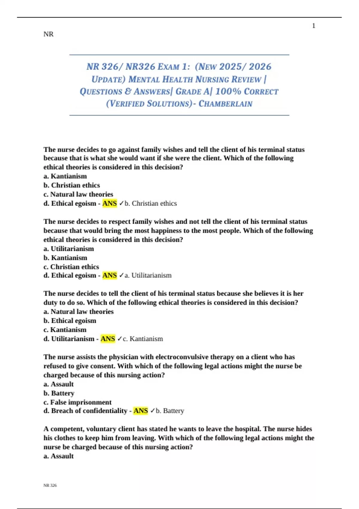 NR 326/ NR326 EXAM 1 COMPILATIONS: (NEW 2025/ 2026 UPDATE) | QUESTIONS & ANSWERS| GRADE A ...