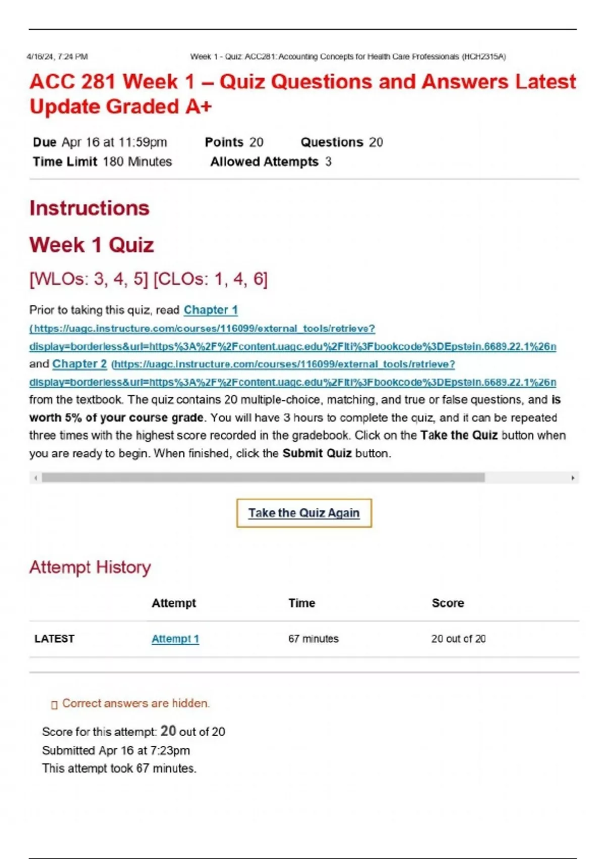 ACC 281 Week 1 – Quiz Questions and Answers Latest Update Graded A+ ...