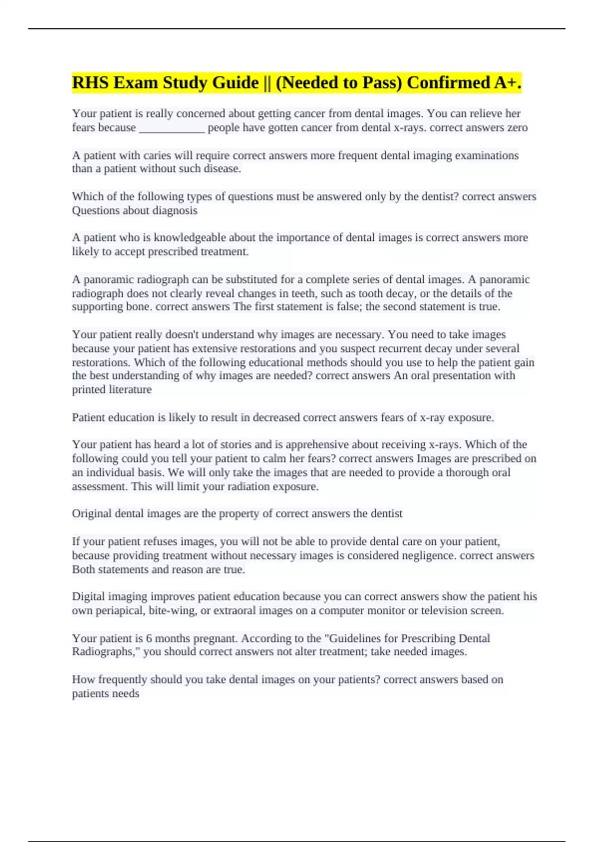 RHS Exam Study Guide || (Needed to Pass) Confirmed A+. - RHS Study ...