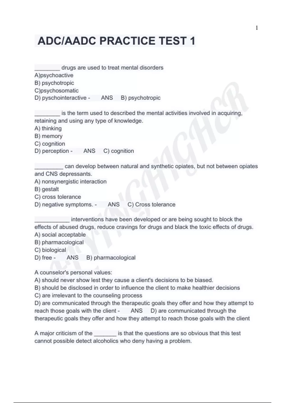 ADC/AADC PRACTICE TEST 1 QUESTIONS & ANSWERS 2025 ( A+ GRADED 100% ...