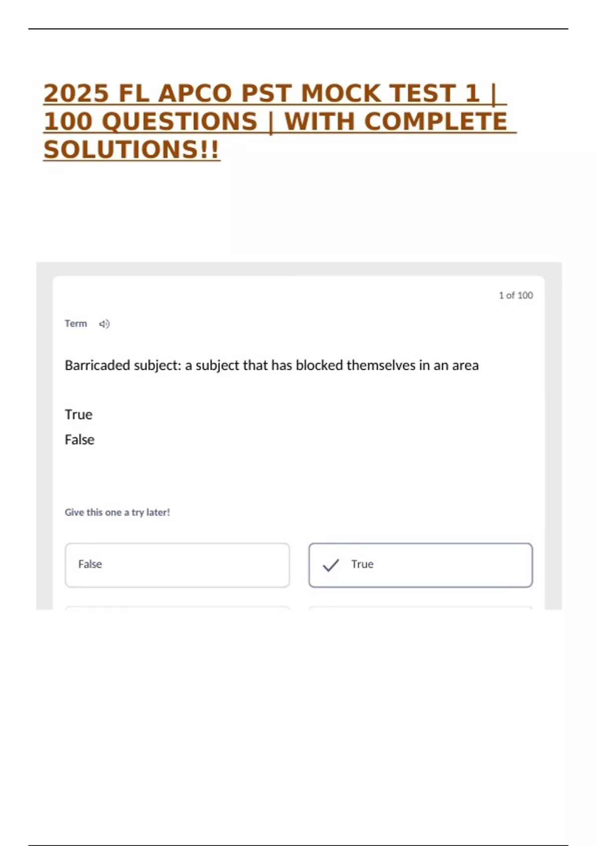 2025 FL APCO PST MOCK TEST 1 | 100 QUESTIONS | WITH COMPLETE SOLUTIONS ...