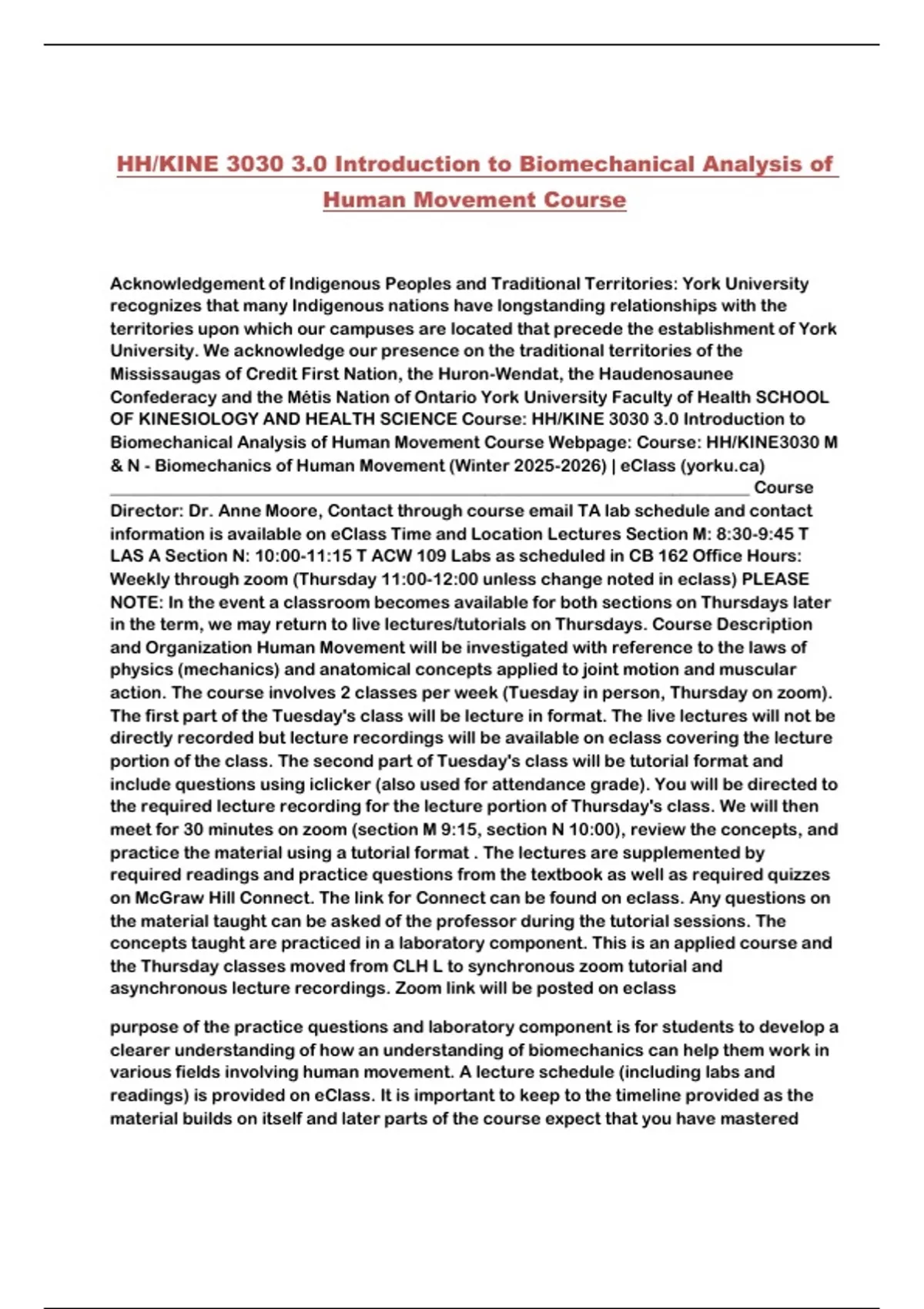 HH/KINE 3030 3.0 Introduction to Biomechanical Analysis of Human ...