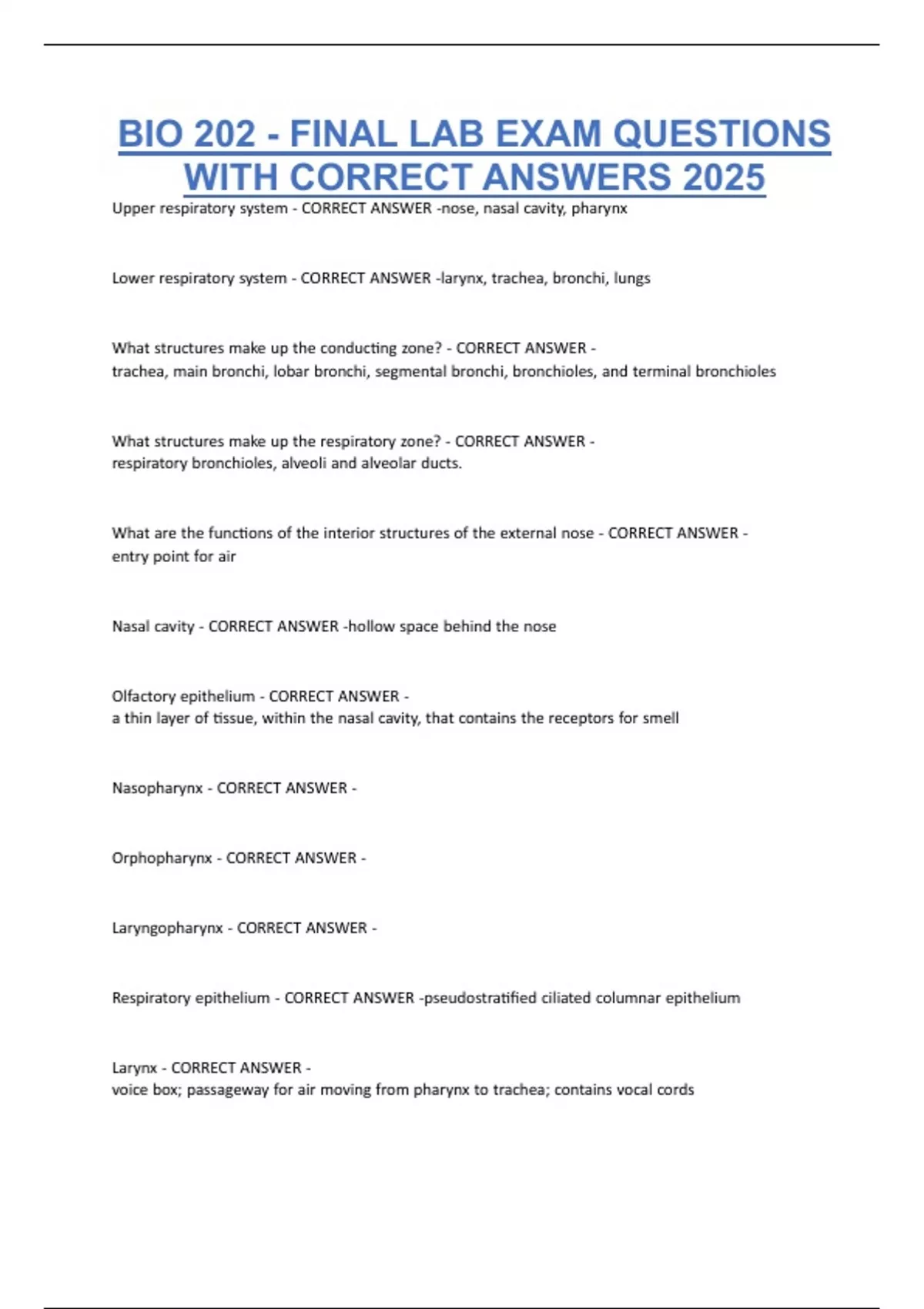 BIO 202 - FINAL LAB EXAM QUESTIONS WITH CORRECT ANSWERS 2025 - BIO 202 ...