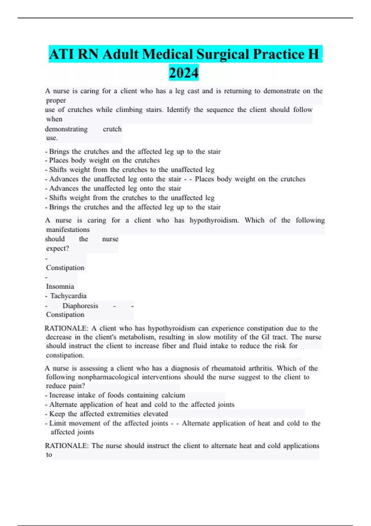 ATI RN Adult Medical Surgical Practice H 2024 - ATI RN Adult Medical ...