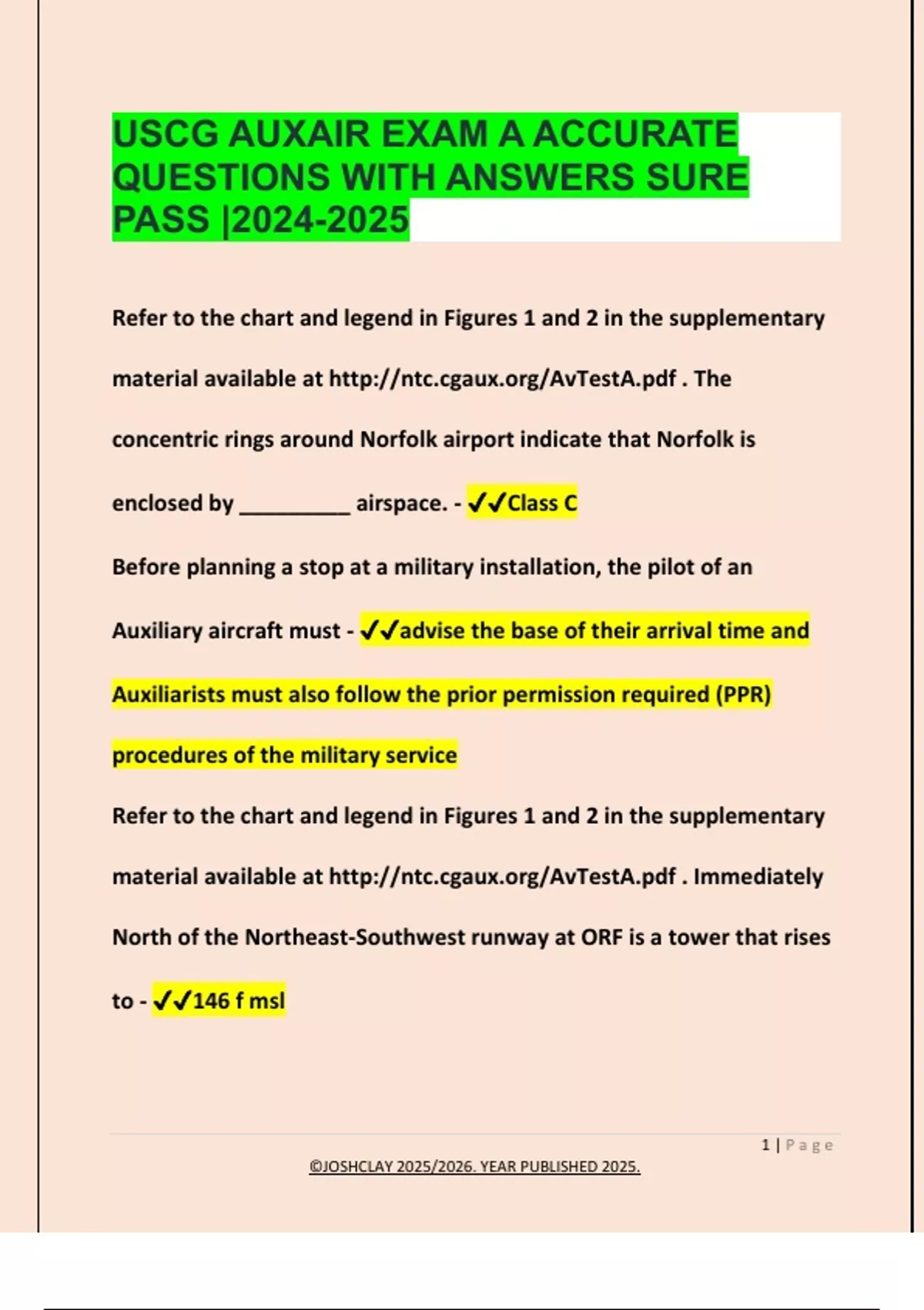 USCG AUXAIR EXAM A ACCURATE QUESTIONS WITH ANSWERS SURE PASS | - USCG ...