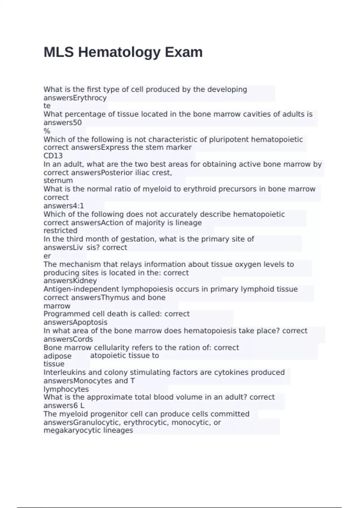 MLS Hematology Exam with correct answers 2025 - MLS Hematology Ex ...