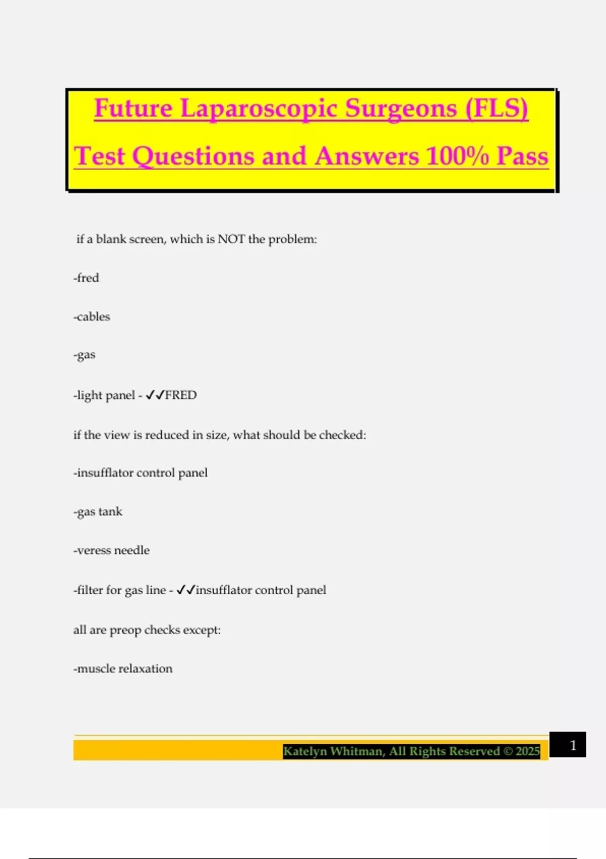 Future Laparoscopic Surgeons (FLS) Test Questions and Answers 100% Pass ...