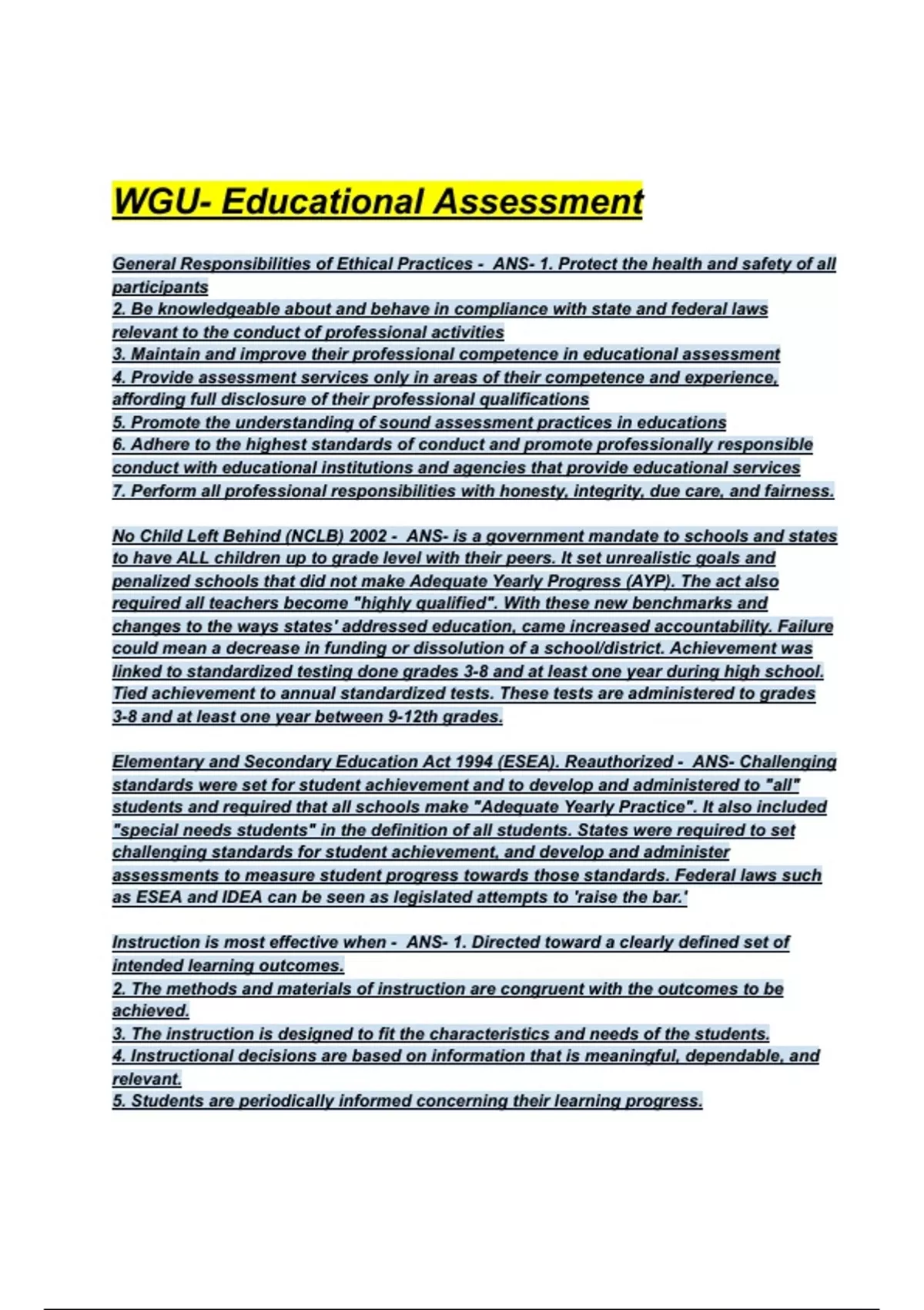 WGU- Educational Assessment Exam Questions and Answers 2025/2026( A+ ...