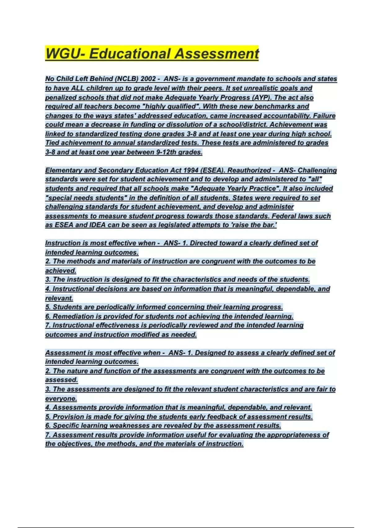 WGU- Educational Assessment Exam Questions and Answers 2025/2026( A+ ...