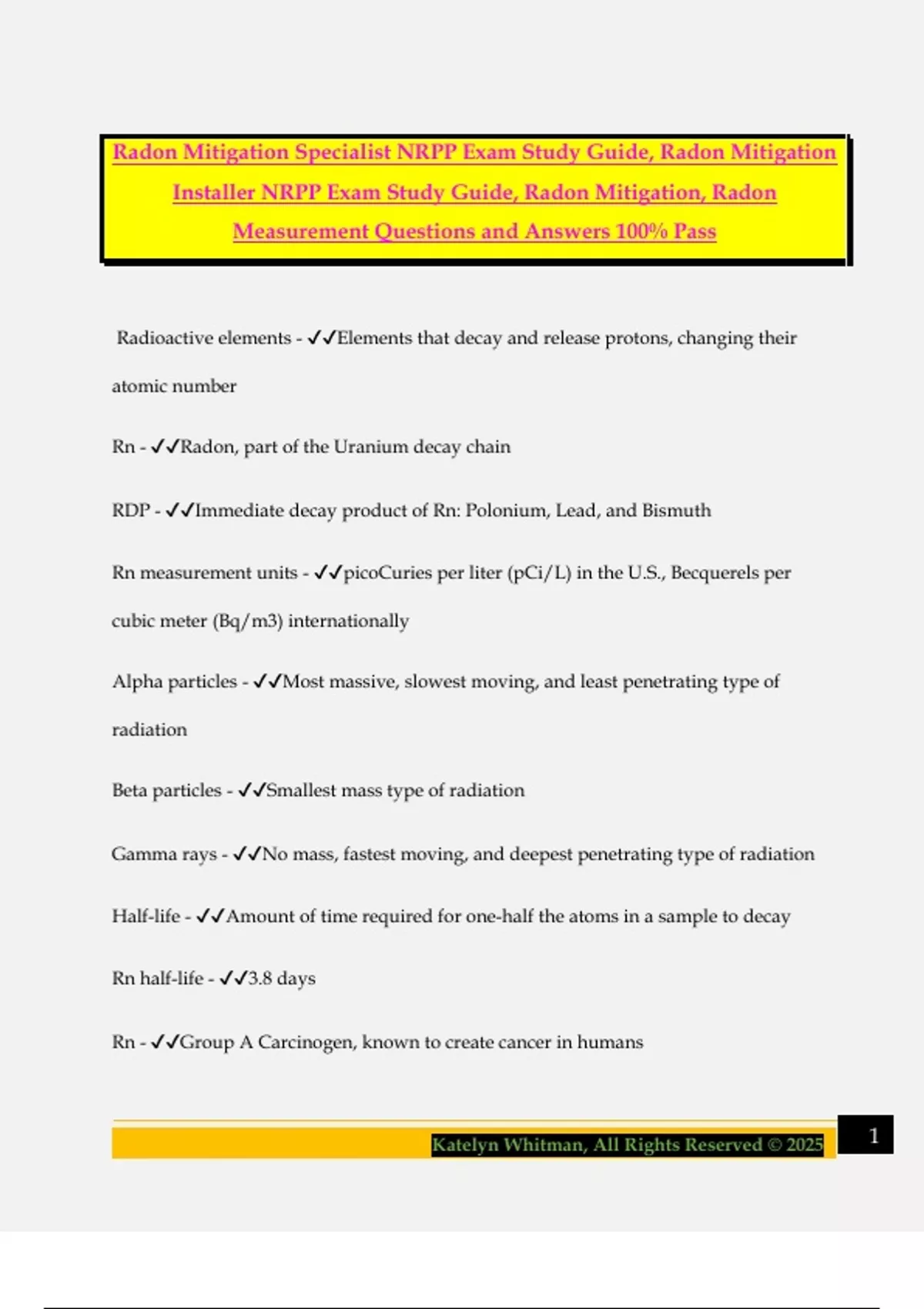 Radon Mitigation Specialist NRPP Exam Study Guide, Radon Mitigation ...