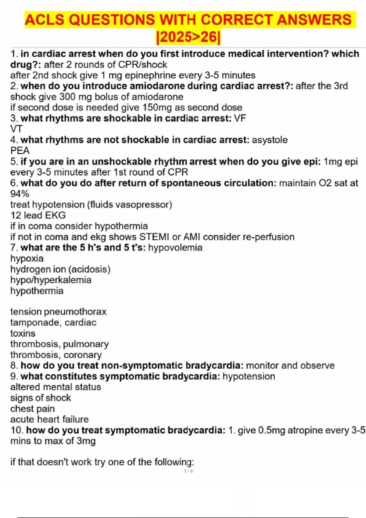ACLS QUESTIONS WITH CORRECT ANSWERS |202526| - ACLS - Stuvia US