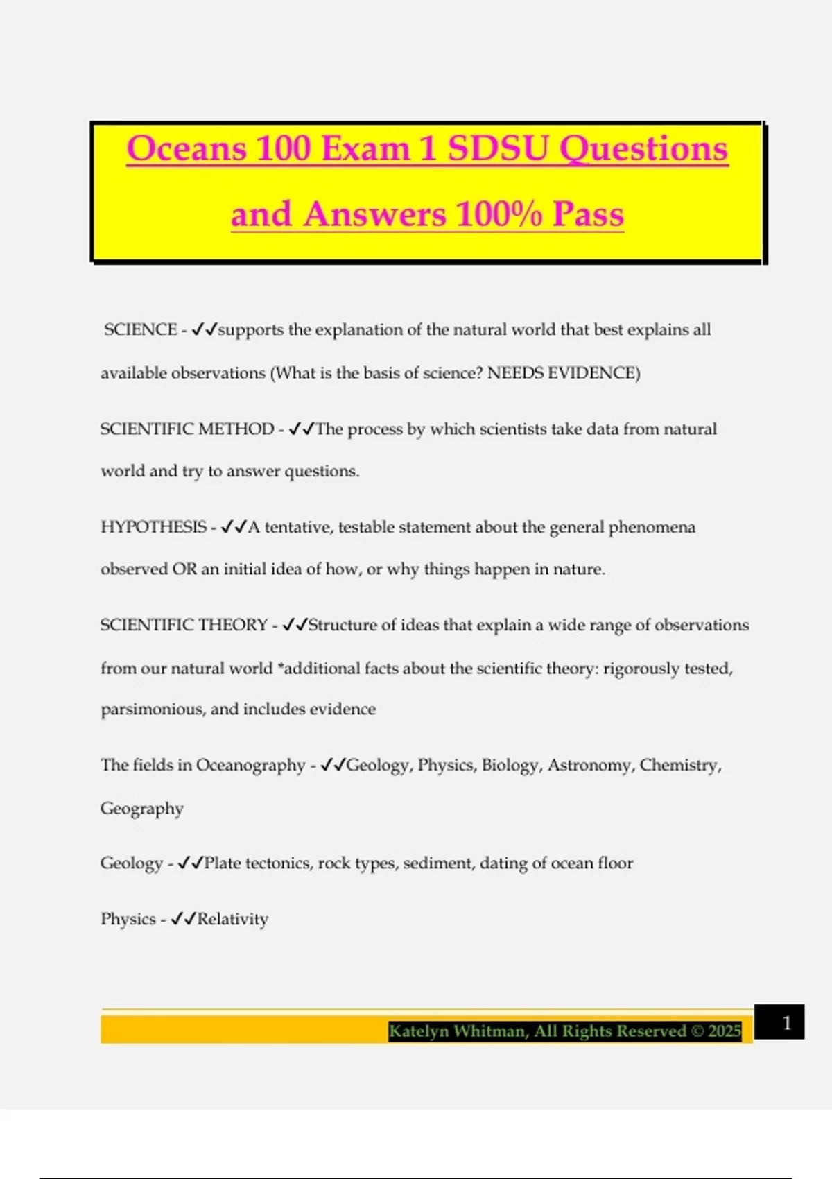 Oceans 100 Exam 1 SDSU Questions and Answers 100% Pass - Oceanography 100 - Stuvia UK