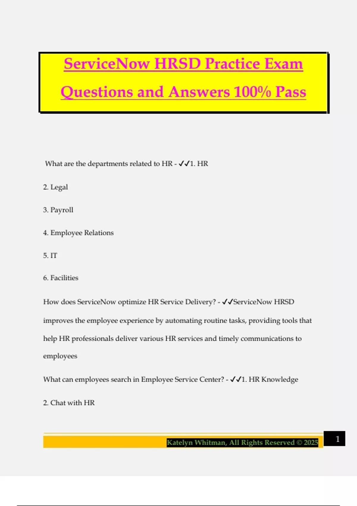 ServiceNow HRSD Practice Exam Questions and Answers 100% Pass ...