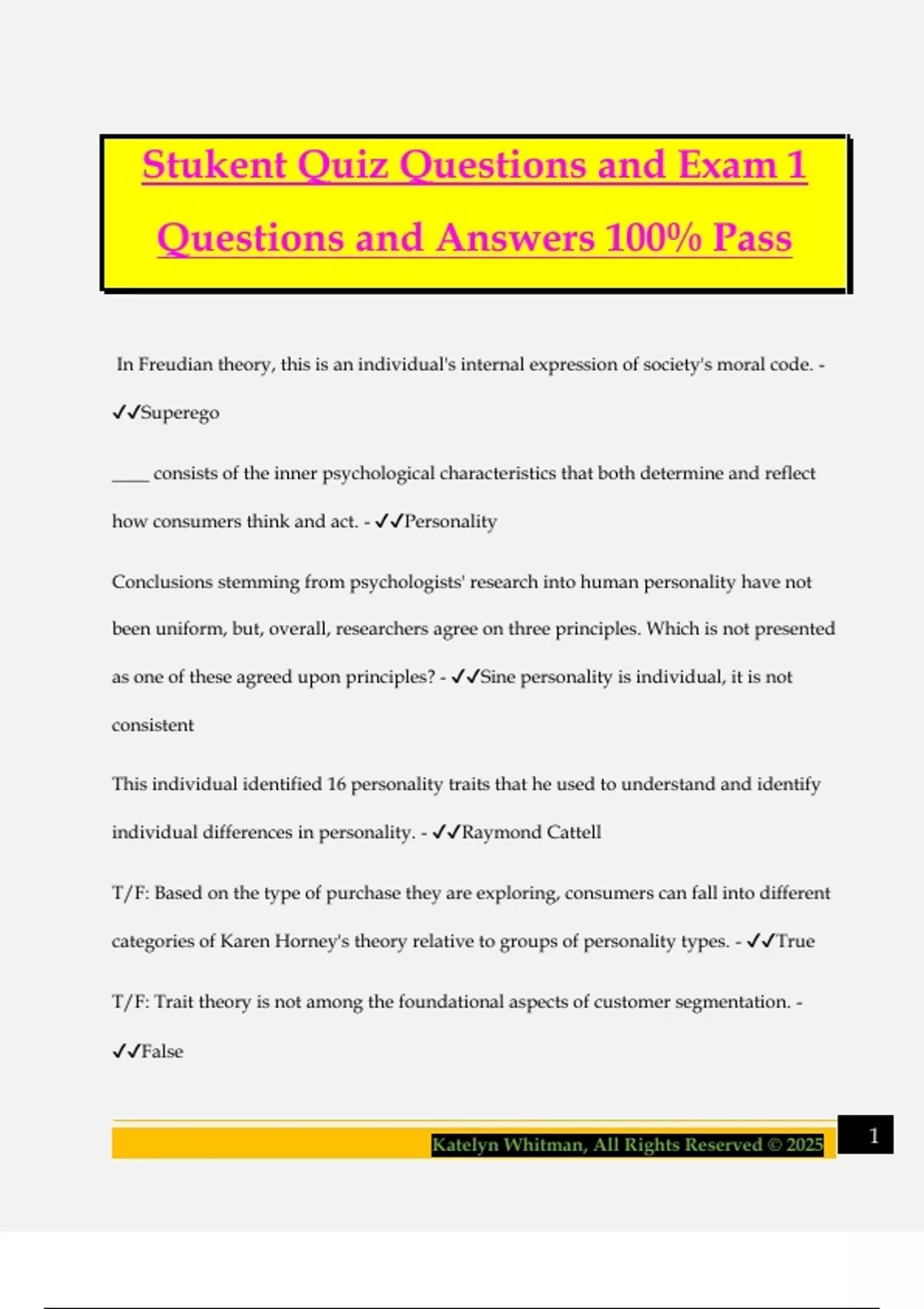 Stukent Quiz Questions and Exam 1 Questions and Answers 100% Pass ...
