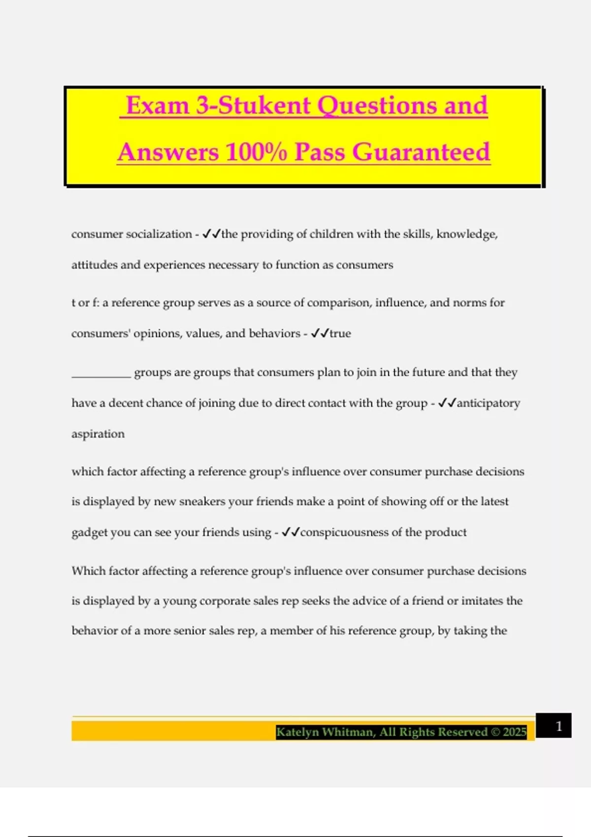 Exam 3-Stukent Questions and Answers 100% Pass Guaranteed - Stukent ...