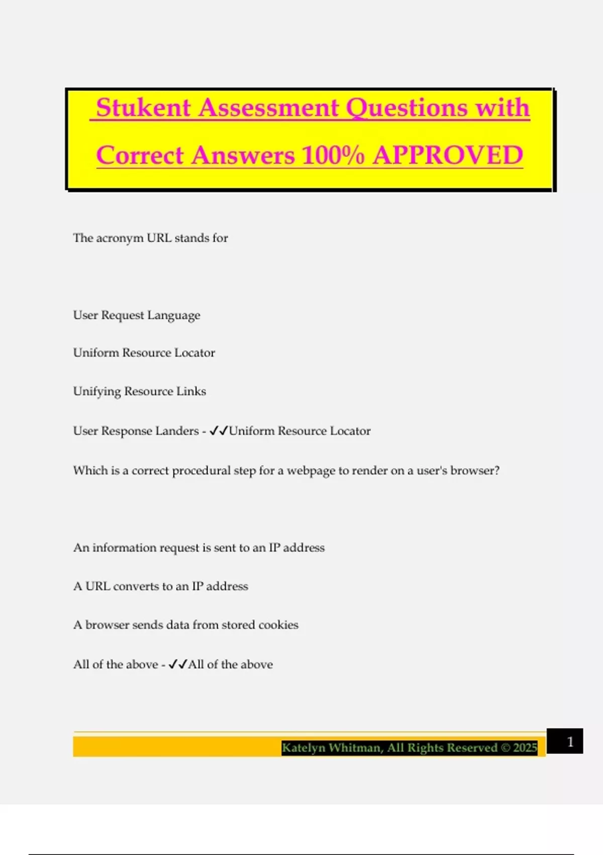 Stukent Assessment Questions with Correct Answers 100% APPROVED - Stukent - Stuvia US