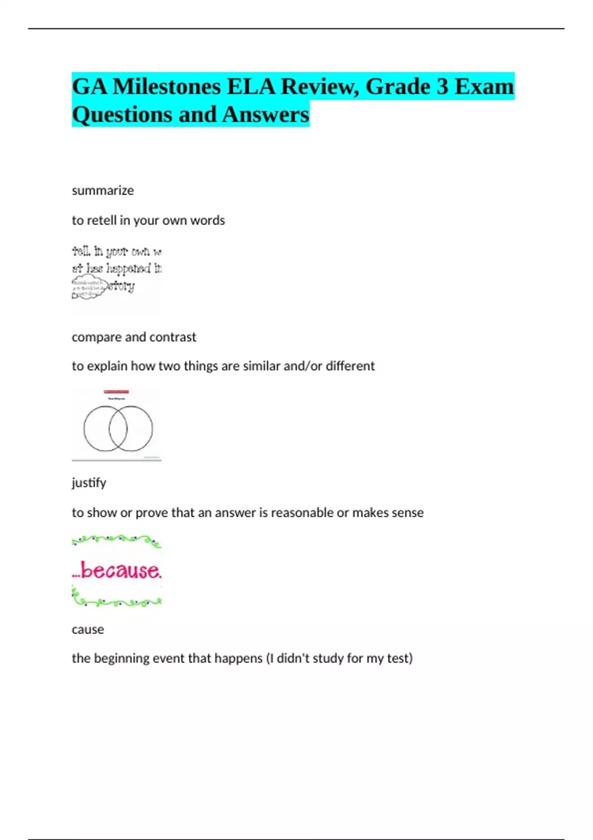GA Milestones ELA Review, Grade 3 Exam Questions and Answers - GA ...