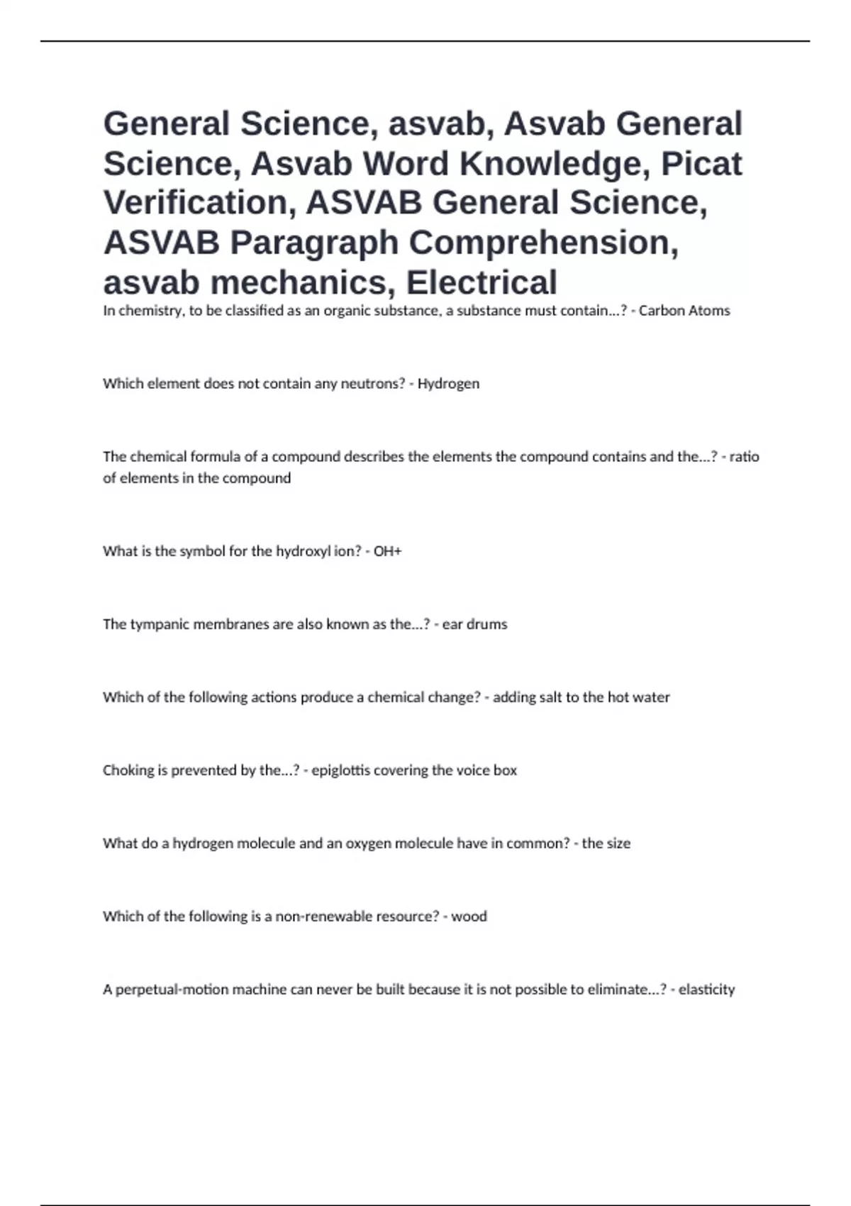 General Science, asvab, Asvab General Science, Asvab Word Knowledge ...