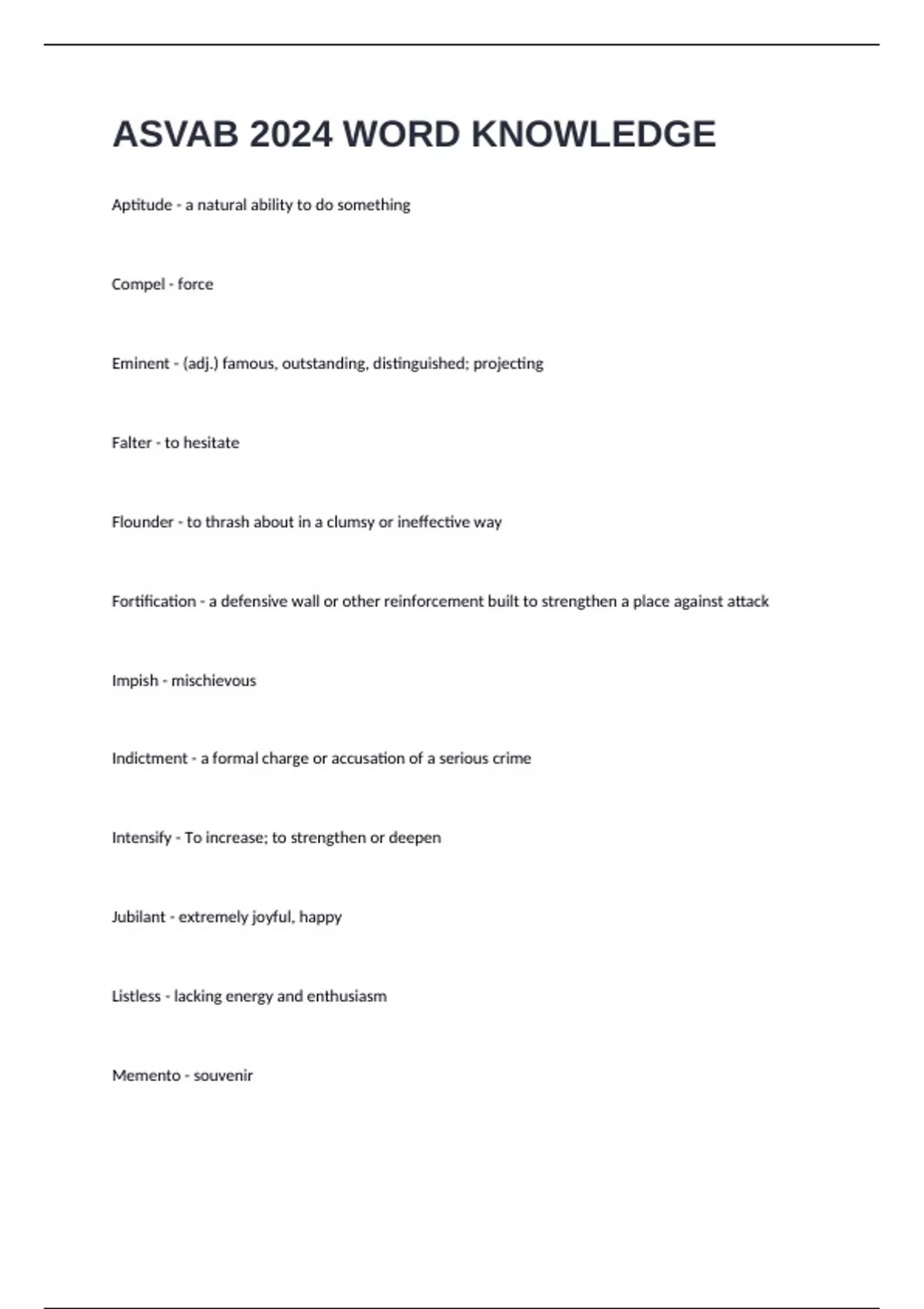 ASVAB 2024 WORD KNOWLEDGE. 100 Questions and answers - ASVAB 2024 WORD ...