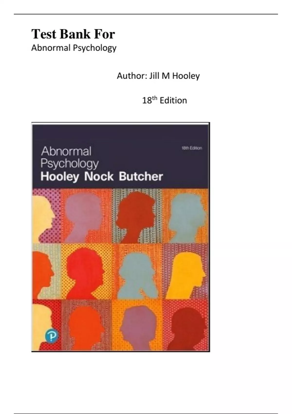 Test Bank For Abnormal Psychology 18th Edition ( , James Butcher, Jill ...