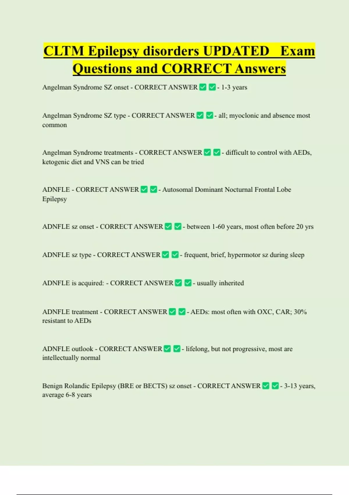 CLTM Epilepsy disorders UPDATED Exam Questions and CORRECT Answers ...