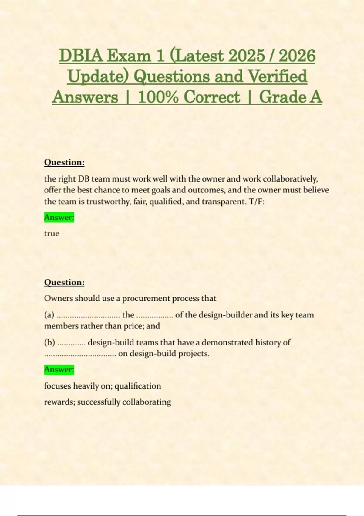 DBIA Exam 1 (Latest 2025 / 2026 Update) Questions and Verified Answers ...