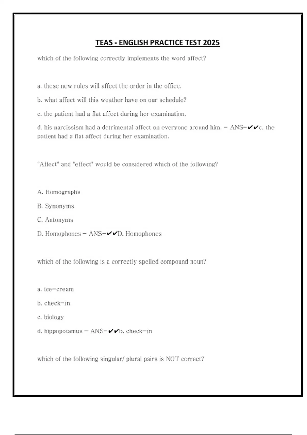 TEAS - ENGLISH PRACTICE TEST 2025 - TEAS - ENGLISH PRACTICE - Stuvia US