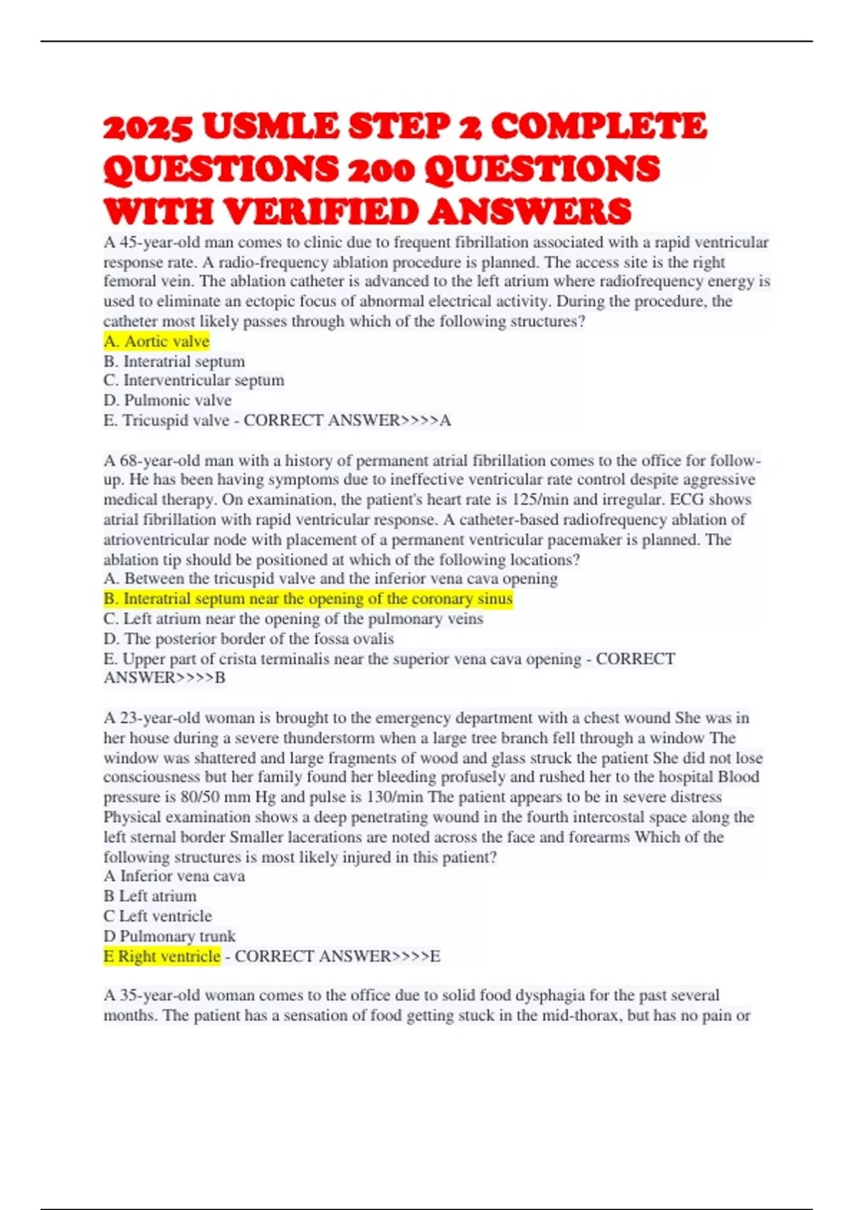 2025 USMLE STEP 2 COMPLETE QUESTIONS 200 QUESTIONS WITH VERIFIED ANSWERS - 2025 USMLE STEP 2 ...