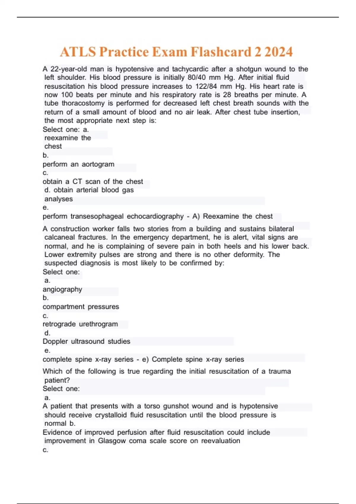 ATLS Practice Exam Flashcard 2 2024 - ATLS Practice - Stuvia US