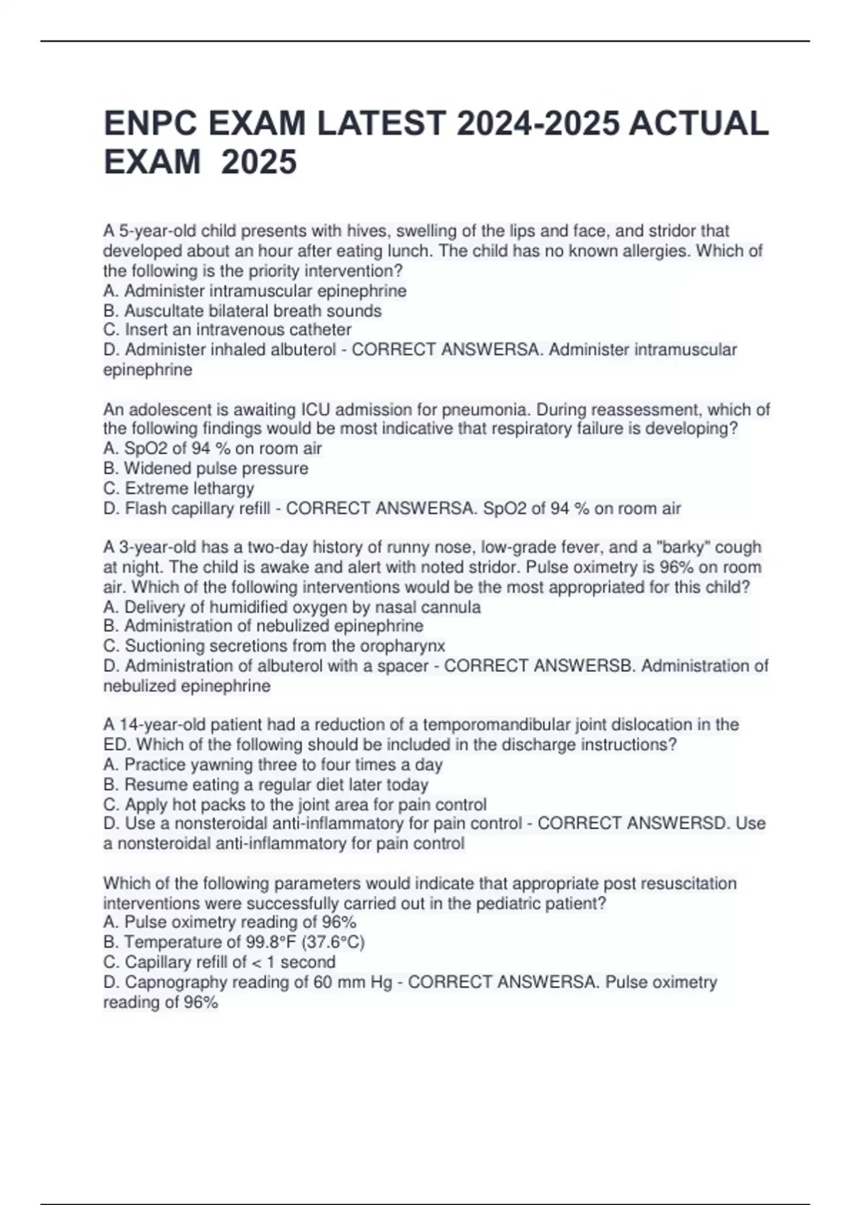 ENPC EXAM LATEST ACTUAL EXAM 2025 A 5-y - ENPC - Stuvia FR