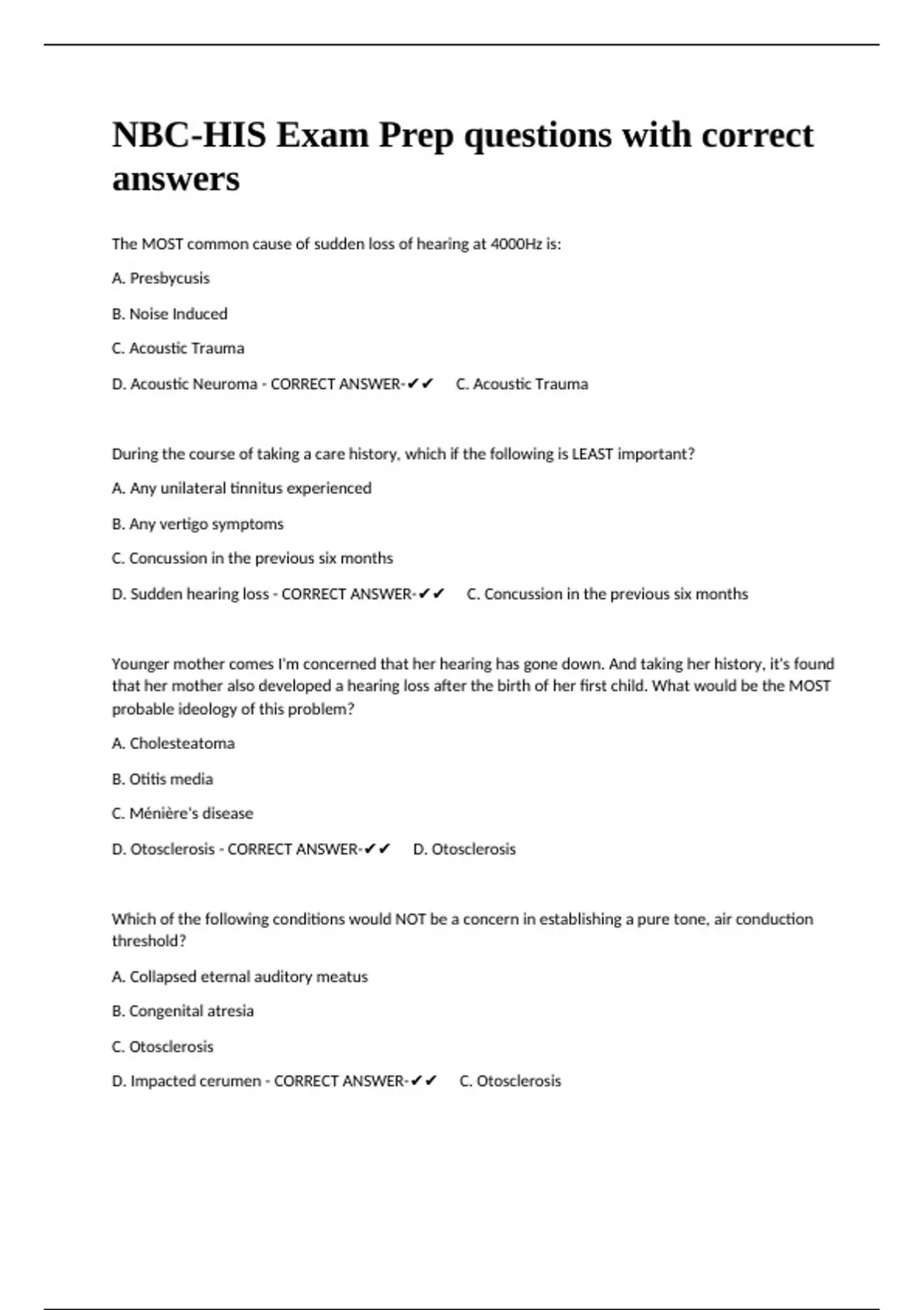 NBC-HIS Exam Prep questions with correct answers - NB-HWC - Stuvia US