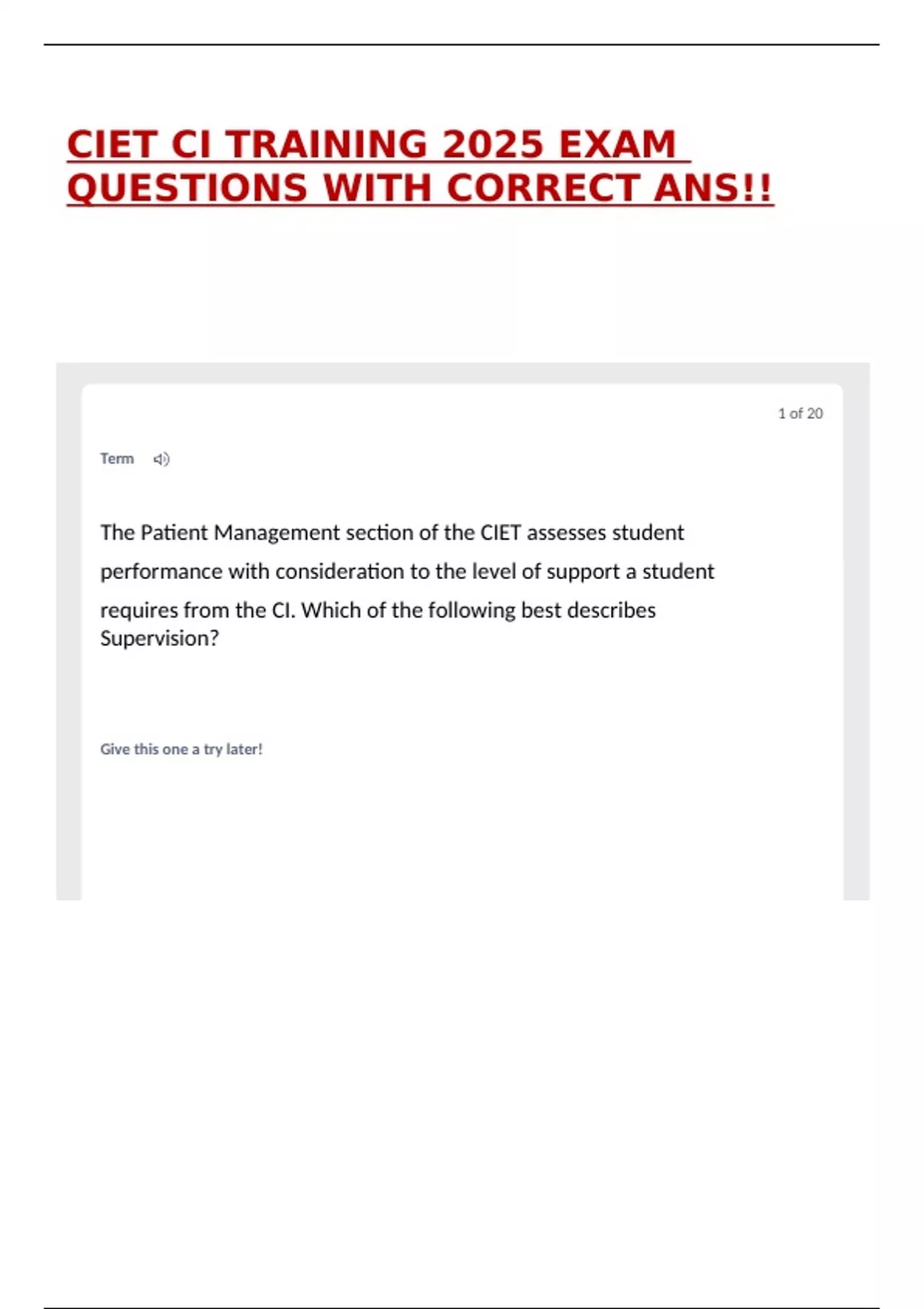 CIET CI TRAINING 2025 EXAM QUESTIONS WITH CORRECT ANS!! - CIET CI ...