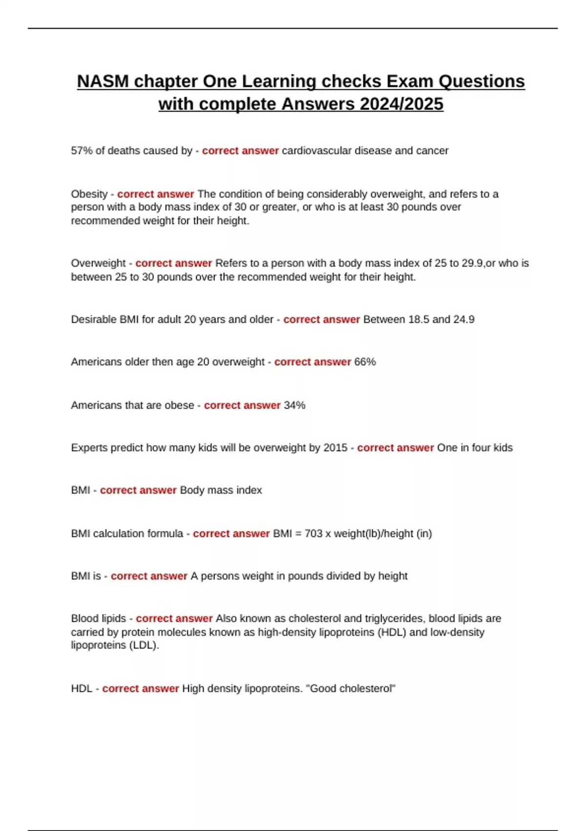NASM chapter One Learning checks Exam Questions with complete Answers ...
