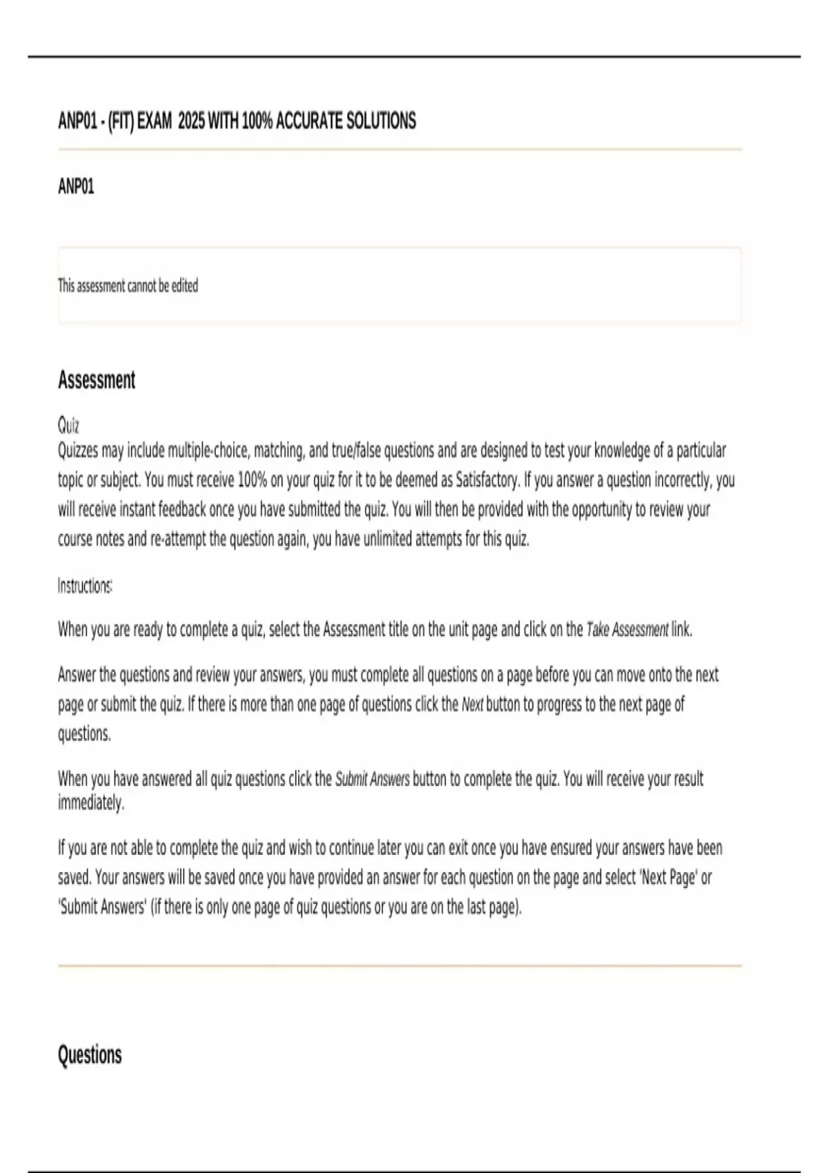 ANP01 - (FIT) EXAM 2025 WITH 100% ACCURATE SOLUTIONS - ANP01 - - Stuvia US