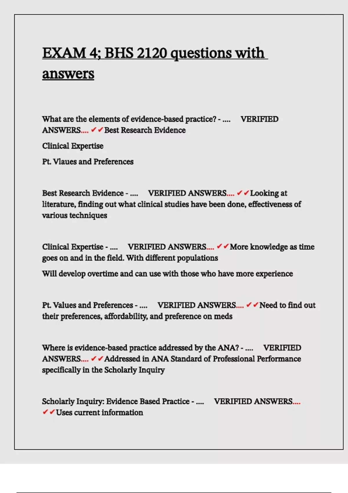 EXAM 4; BHS 2120 questions with answers - BHS 2120 - Stuvia US