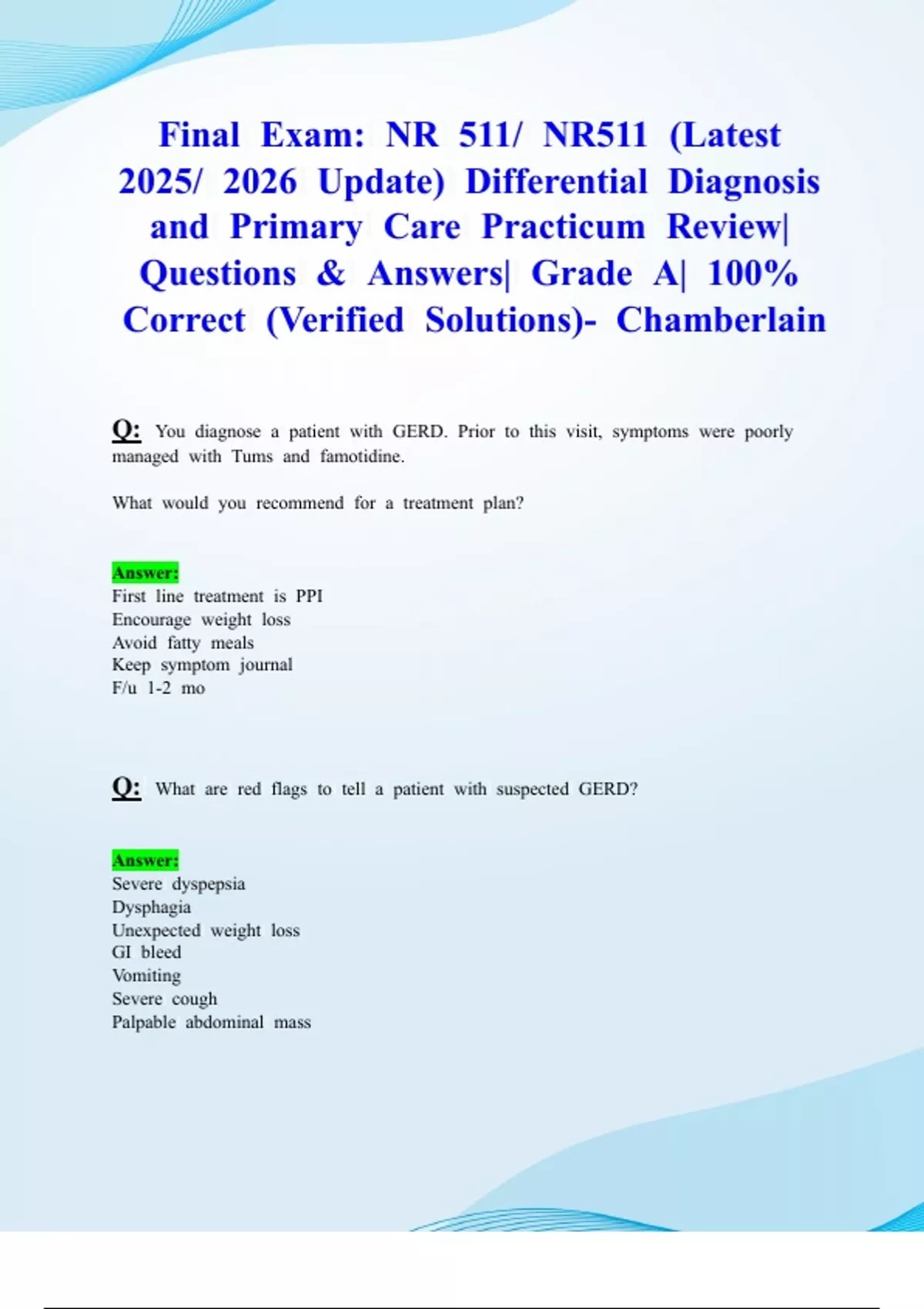 Final Exam: NR 511/ NR511 (Latest 2025/ 2026 Update) Differential ...