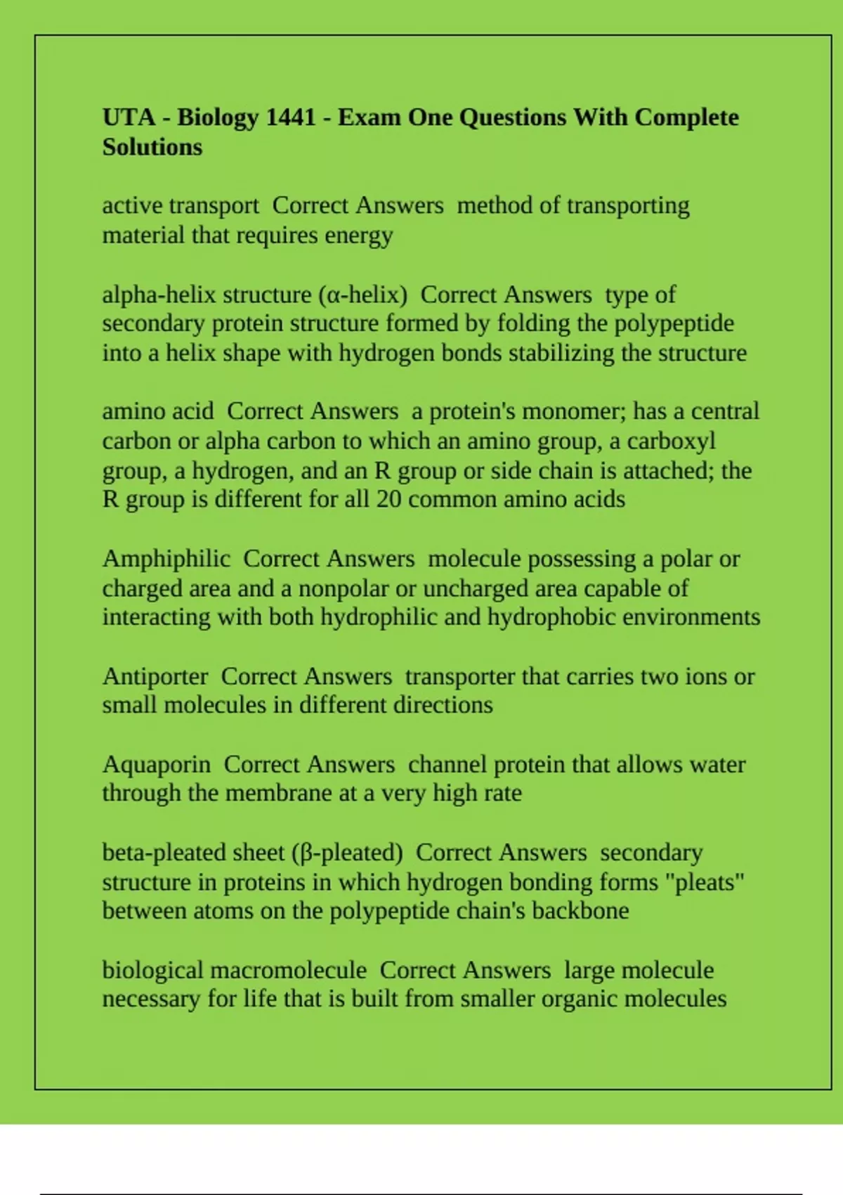 UTA - Biology 1441 - Exam One Questions With Complete Solutions - BIOL ...