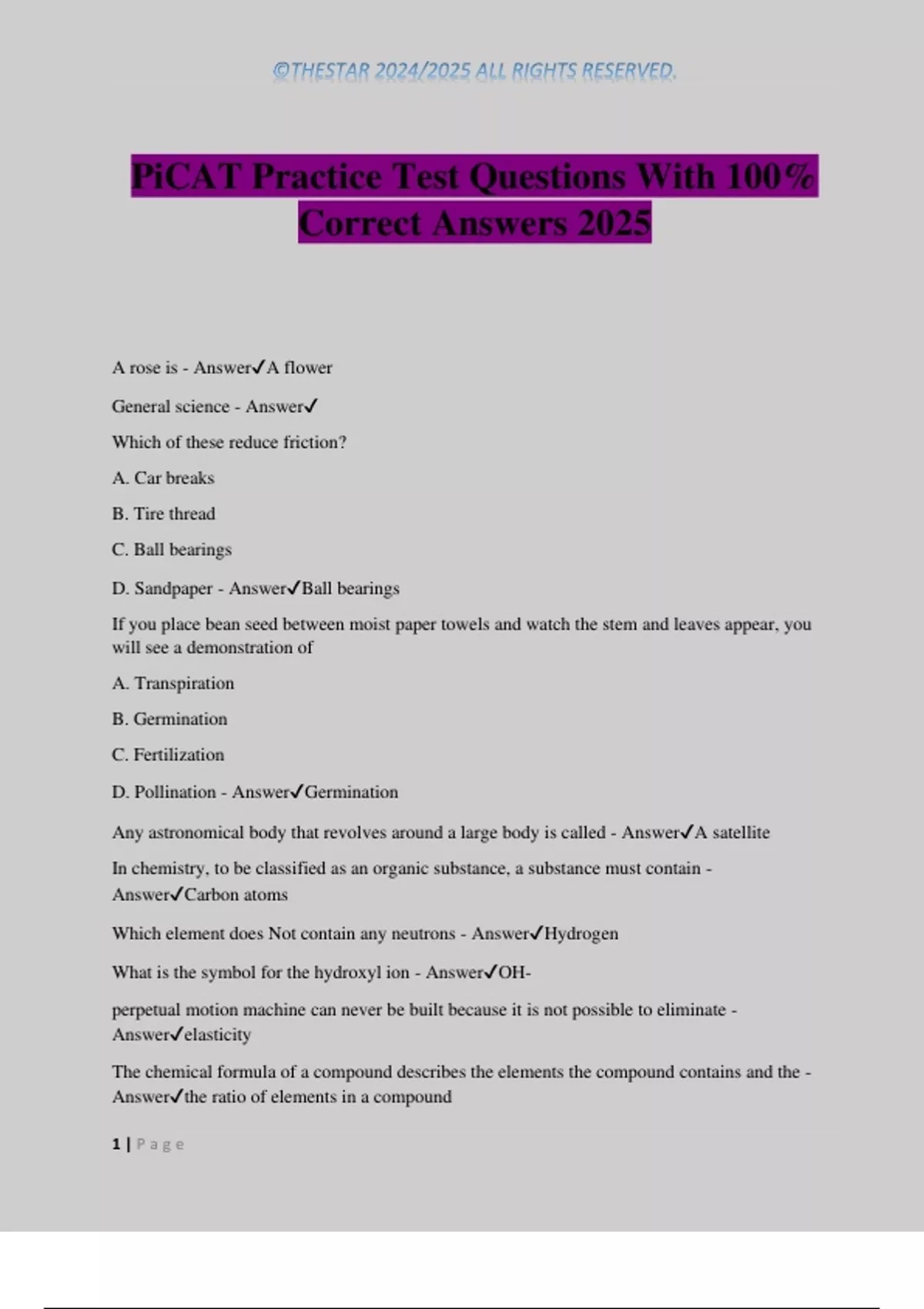 PiCAT Practice Test Questions With 100% Correct Answers 2025 - PICAT ...